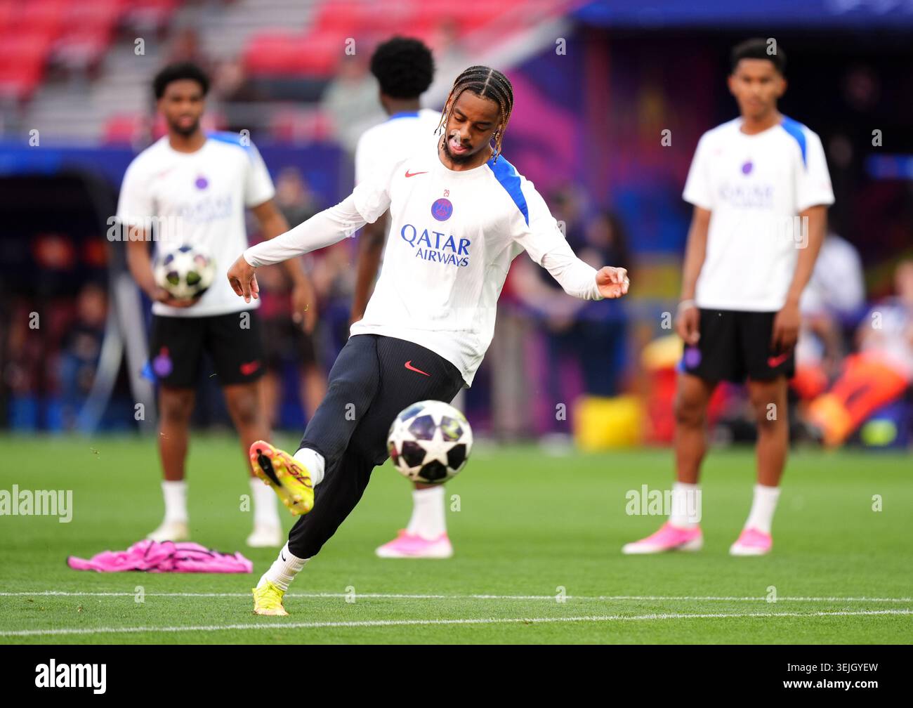 Paris Saint-Germain's Bradley Barcola during a training session at the ...