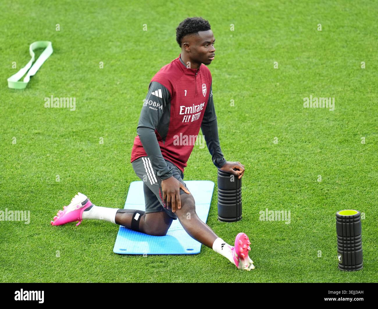 Arsenal's Bukayo Saka during a training session at the Puskas Arena ...
