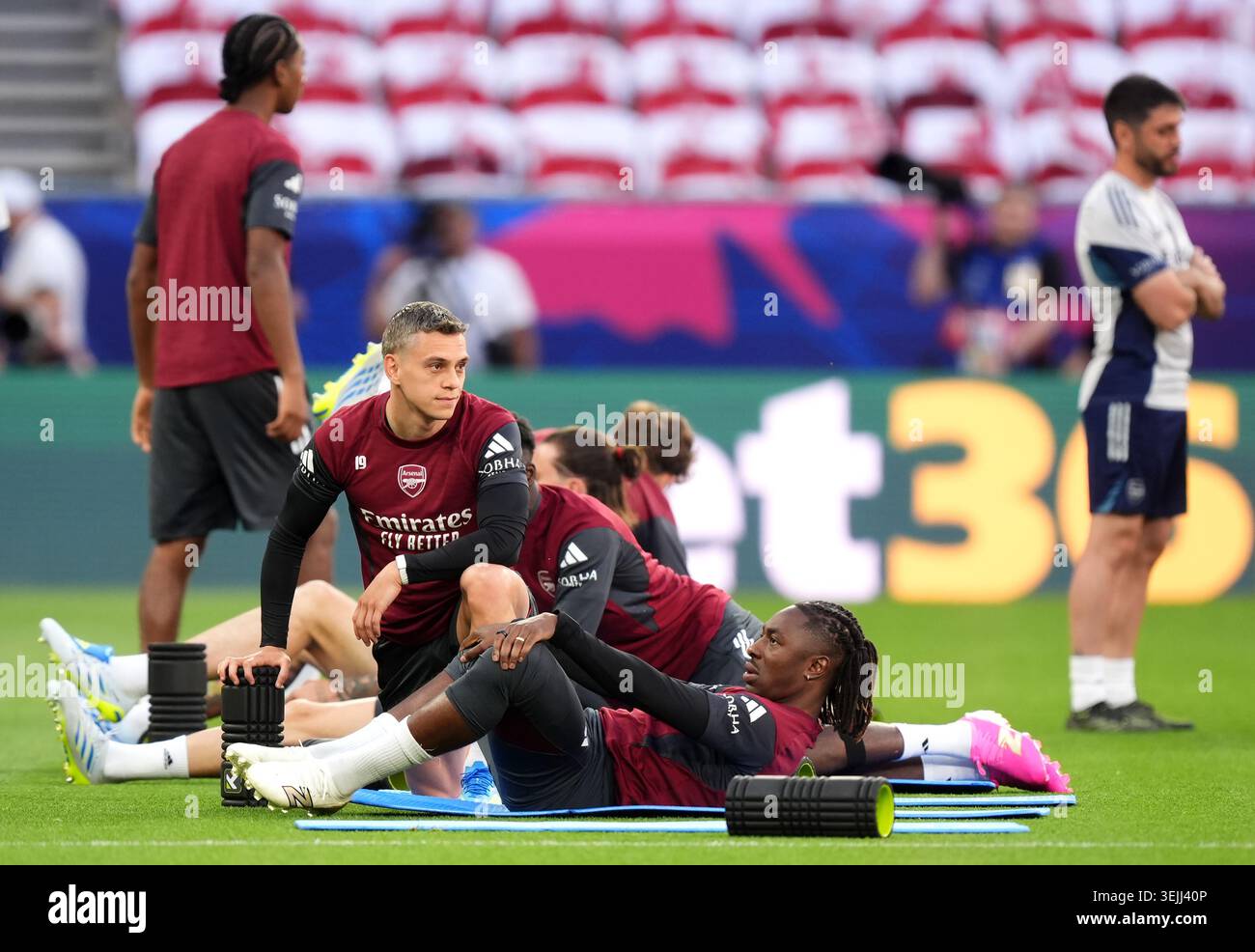 Arsenal's Leandro Trossard and Eberechi Eze during a training session ...
