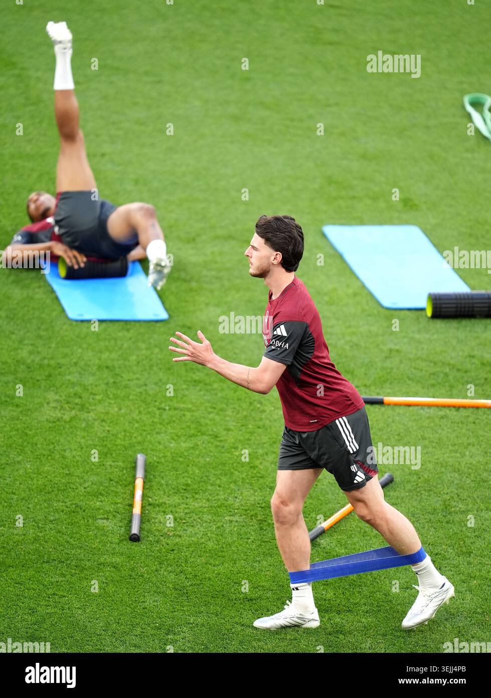 Arsenal's Declan Rice during a training session at the Puskas Arena ...