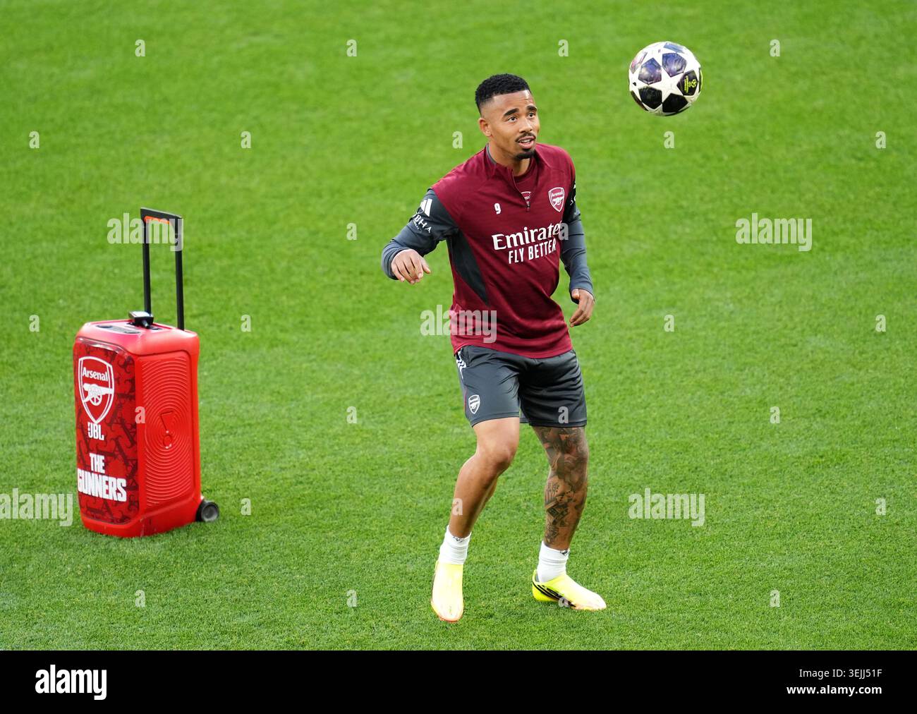 Arsenal's Gabriel Jesus during a training session at the Puskas Arena ...