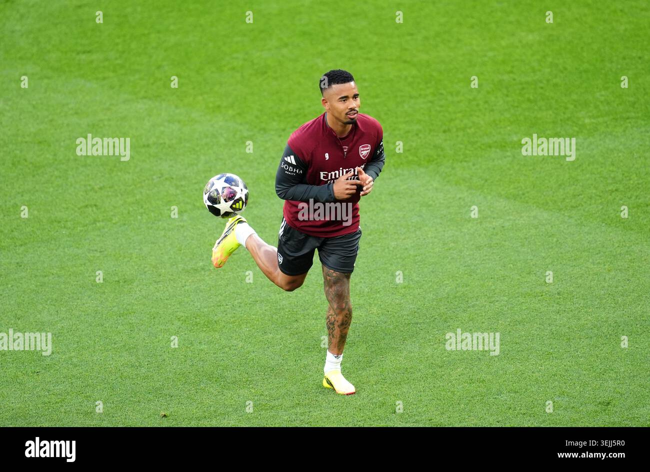 Arsenal's Gabriel Jesus during a training session at the Puskas Arena ...