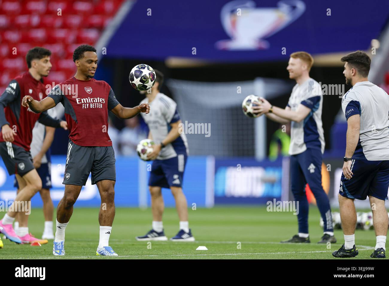 BUDAPEST - Jurrien Timber of Arsenal FC during the MD-1 training ahead ...