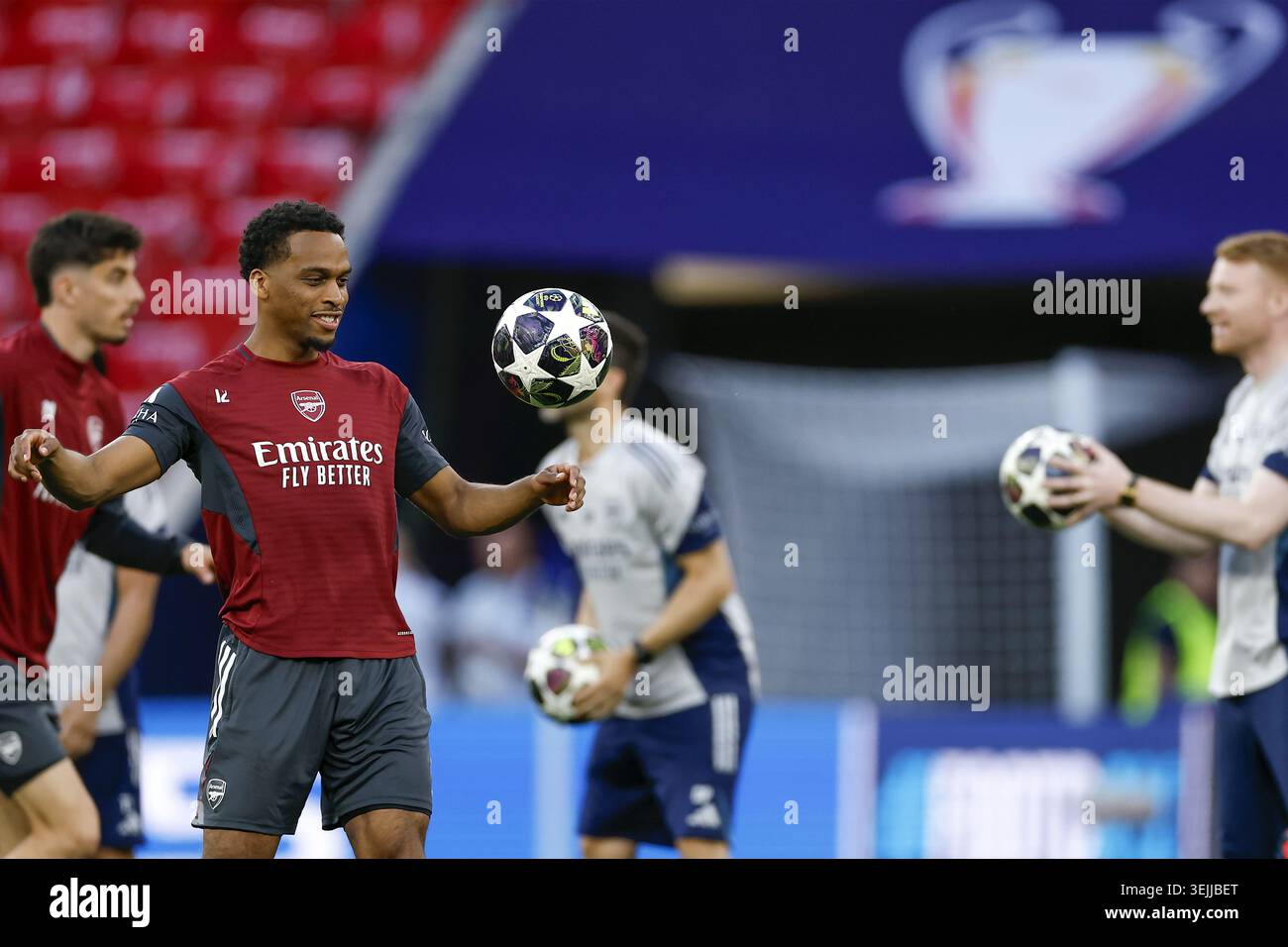 BUDAPEST - Jurrien Timber of Arsenal FC during the MD-1 training ahead ...