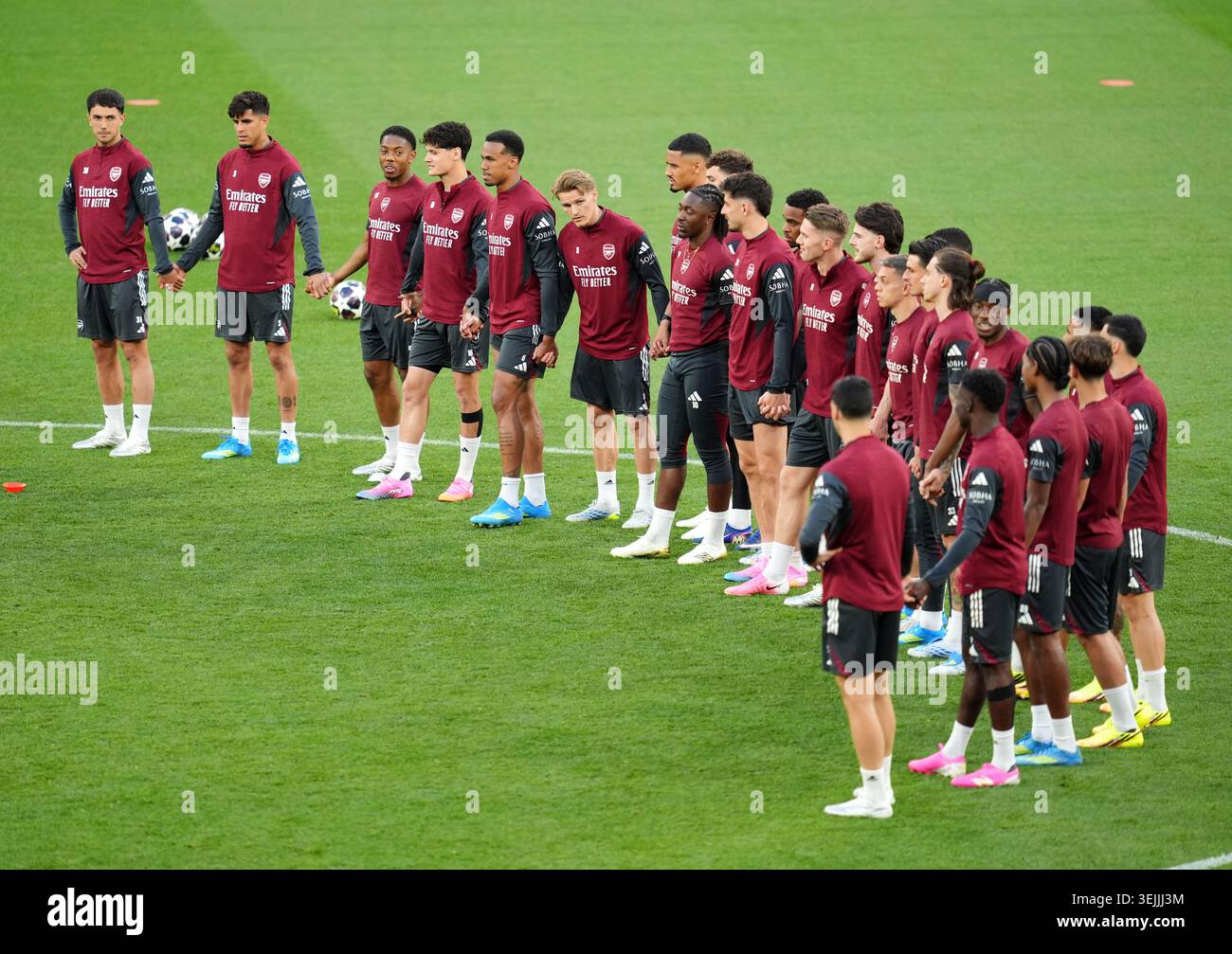 Arsenal players during a training session at the Puskas Arena, Budapest ...