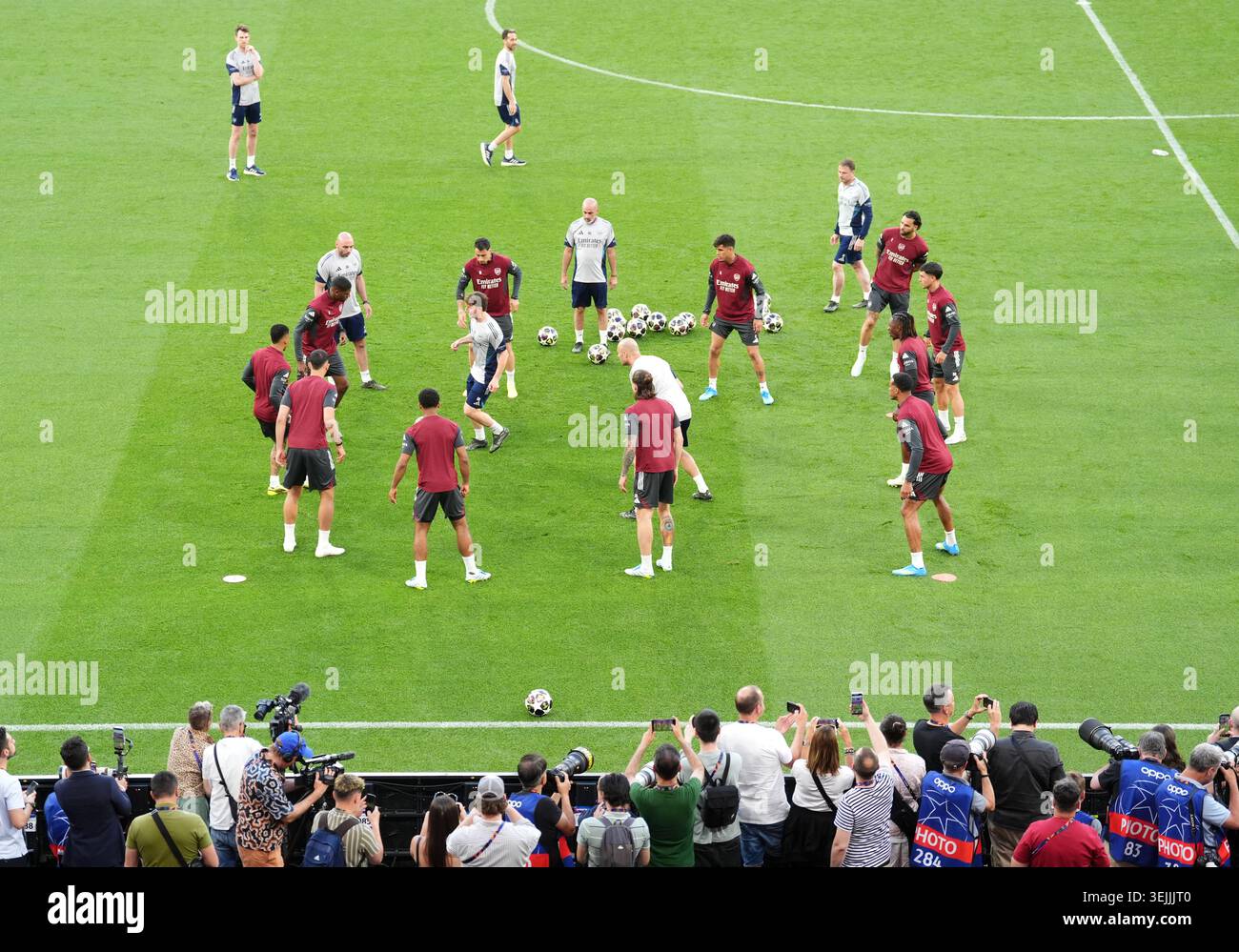 Arsenal players during a training session at the Puskas Arena, Budapest ...