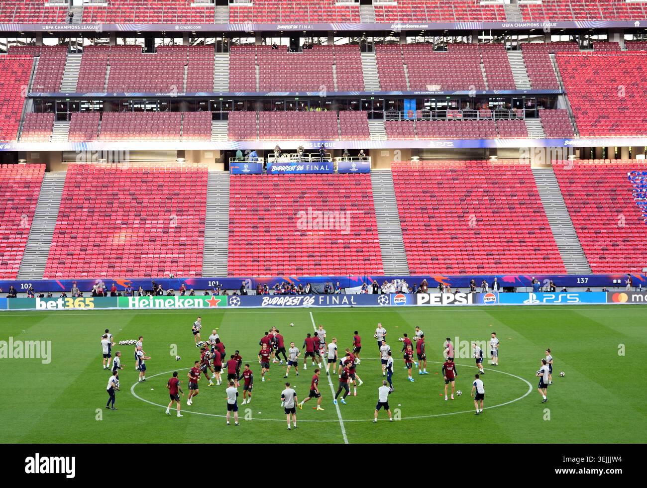 Arsenal players during a training session at the Puskas Arena, Budapest ...