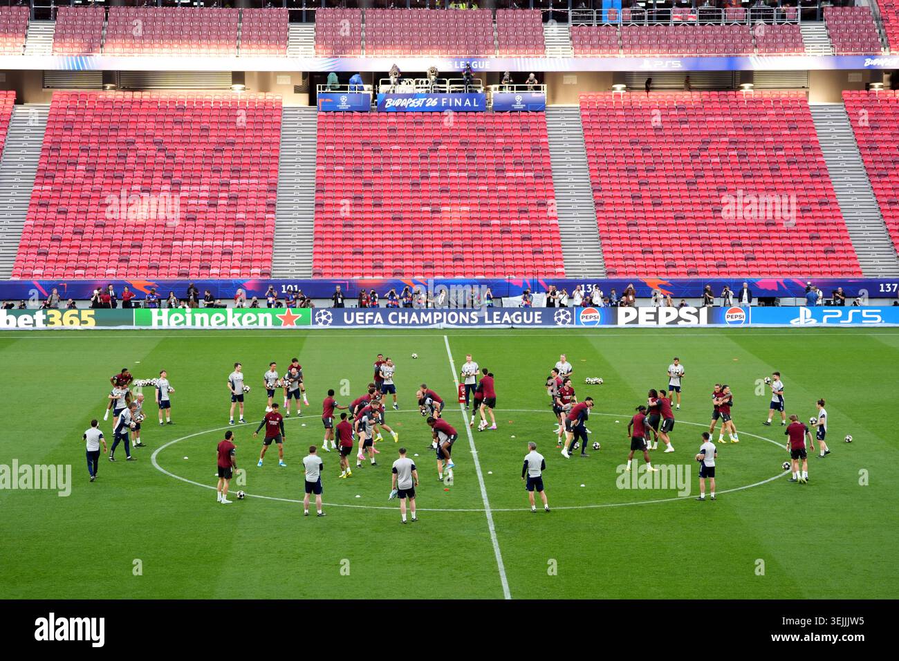 Arsenal players during a training session at the Puskas Arena, Budapest ...
