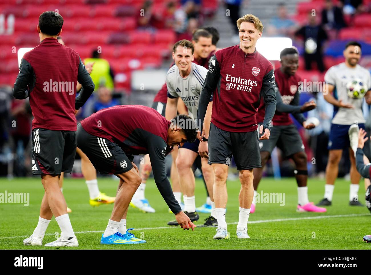 Arsenal's Martin Odegaard (right) during a training session at the ...