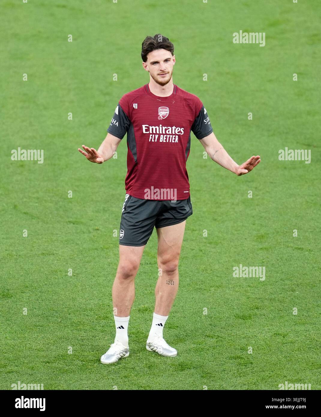 Arsenal's Declan Rice during a training session at the Puskas Arena ...