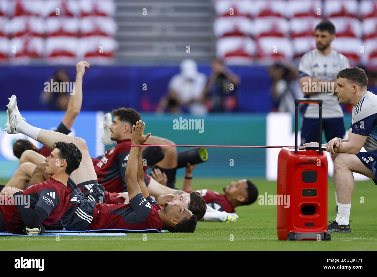 BUDAPEST - Jurrien Timber of Arsenal FC during the MD-1 training ahead ...