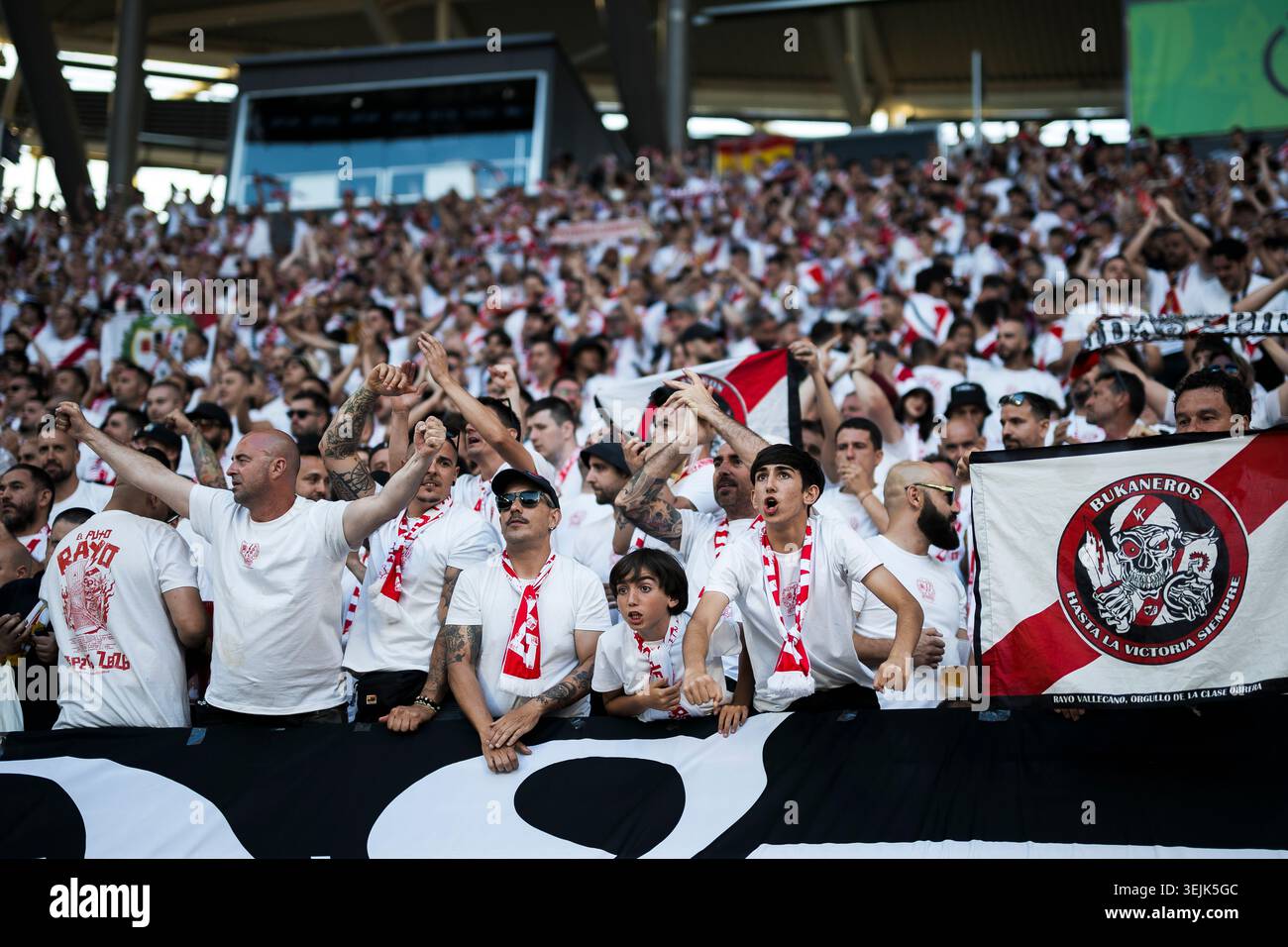 Fans of Rayo Vallecano de Madrid show their supportprior to the UEFA ...