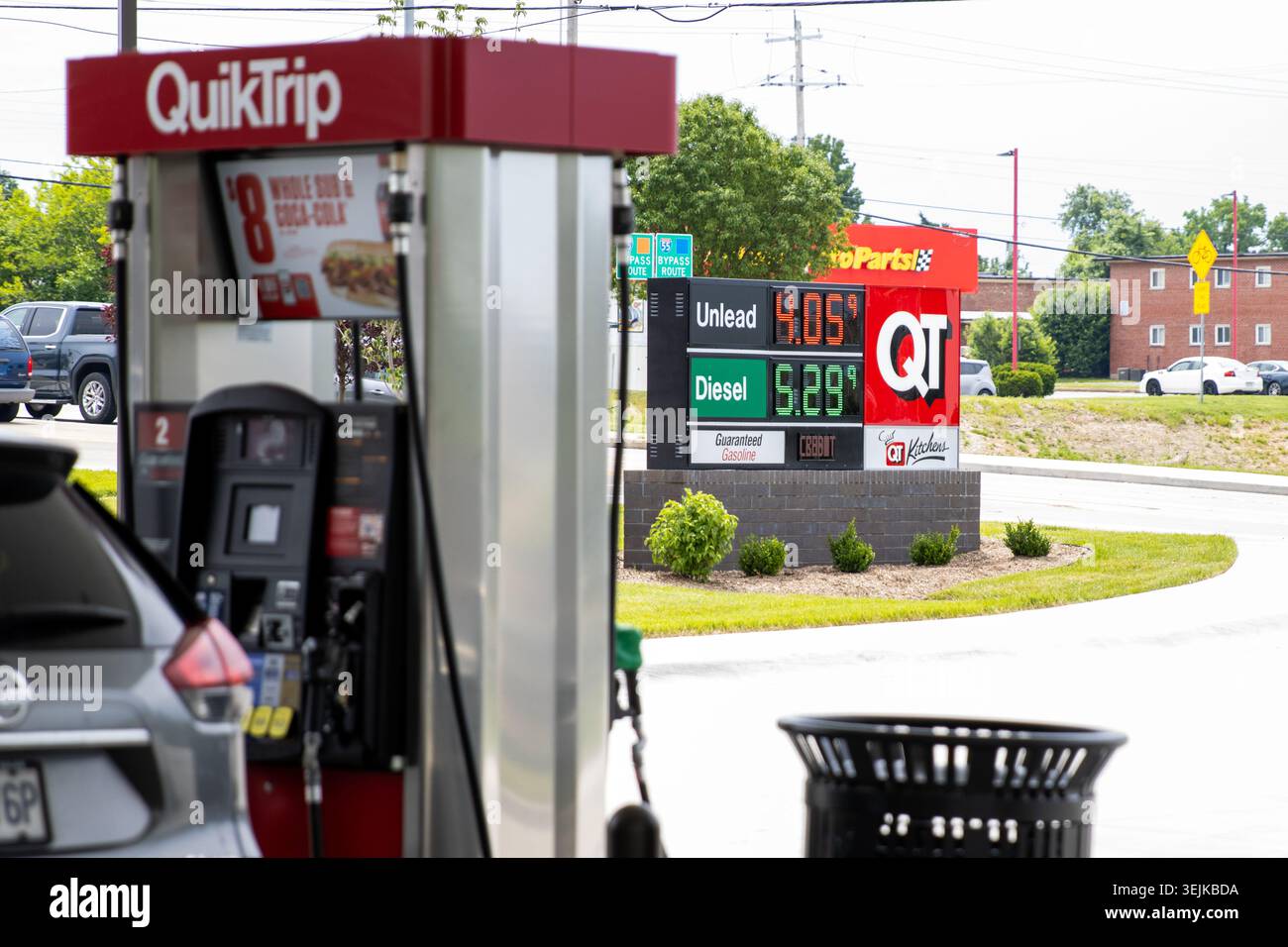 A gas station sign shows gasoline prices at $4.05 per gallon in St ...