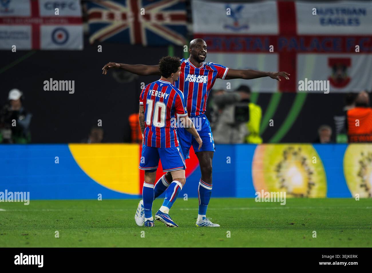 Jean-Philippe Mateta of Crystal Palace FC celebrates with Yeremy Pino ...
