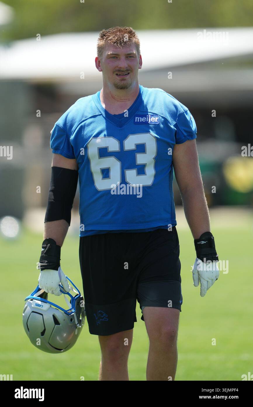 Detroit Lions guard Mason Miller (63) walks off the field after an NFL ...