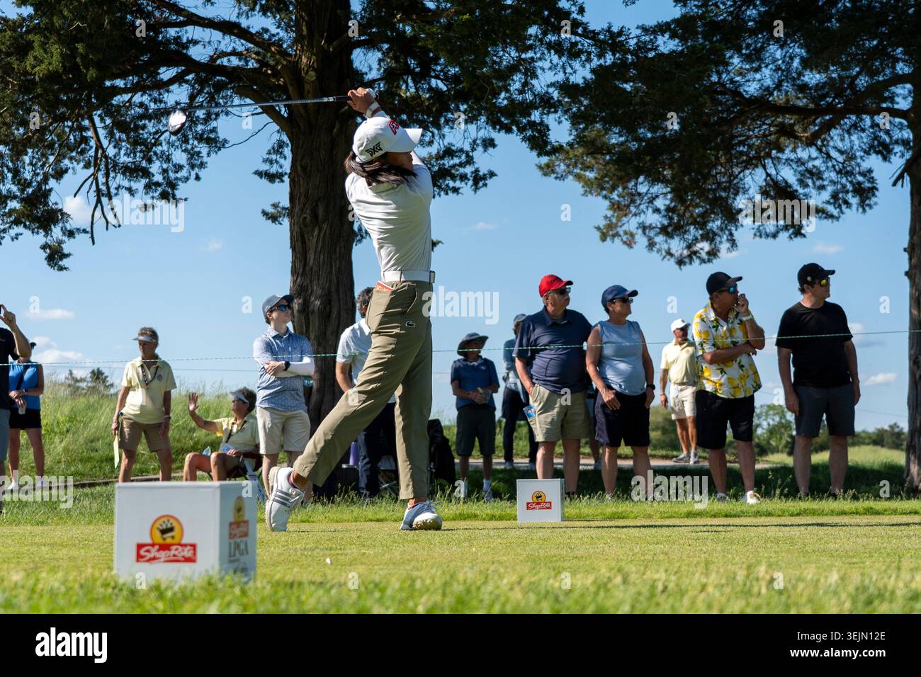 Celine Boutier tees offf on the 6th hole during the first round of the ...