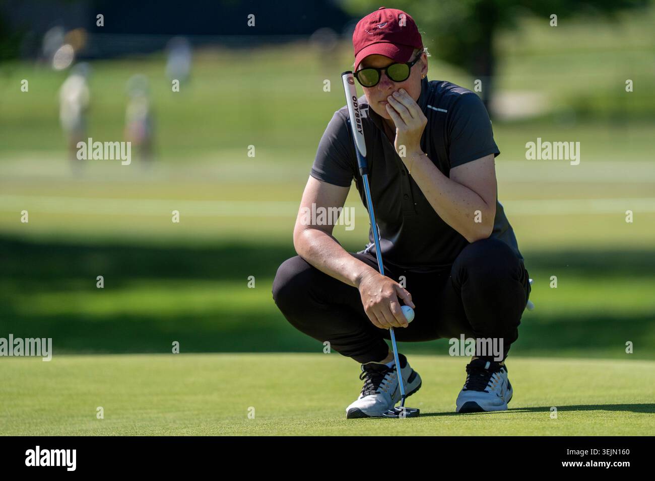 Nicole Broch Estrup looks over the greens on the 12th fairway during ...