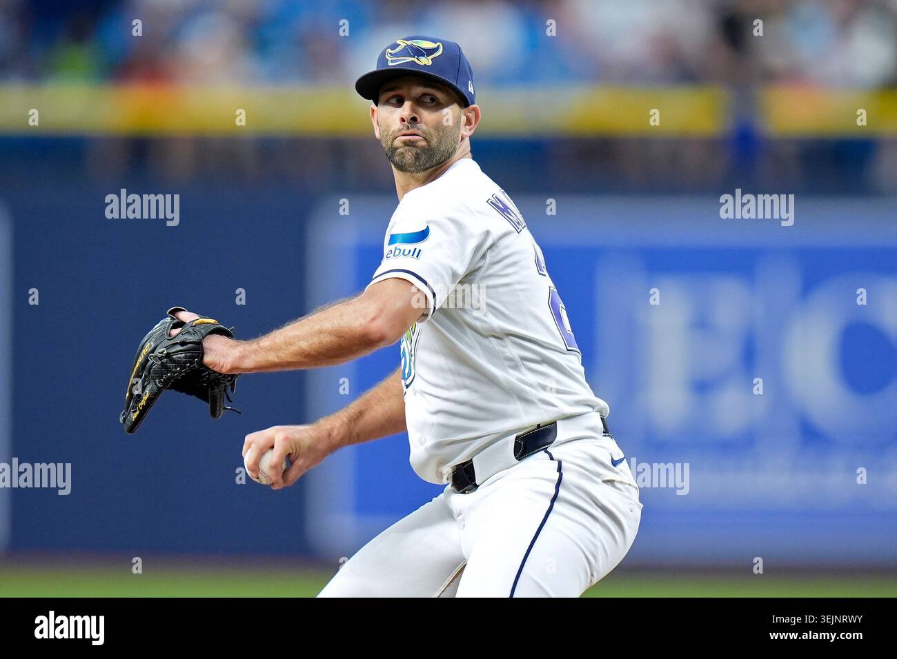 Tampa Bay Rays pitcher Nick Martinez goes into his delivery against the ...