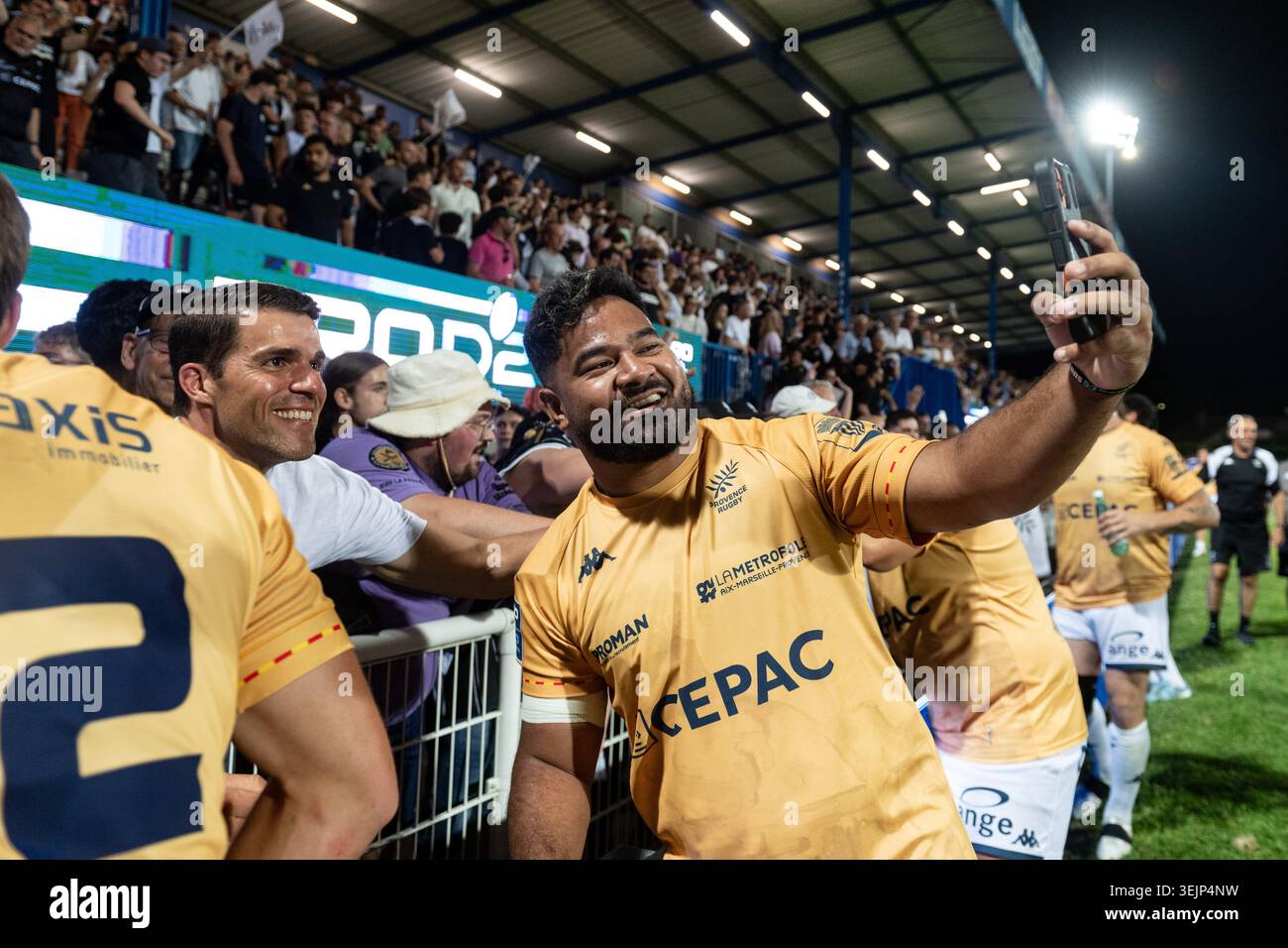 Kapeli Pifeleti of Provence celebrates with fans during the Pro D2 ...