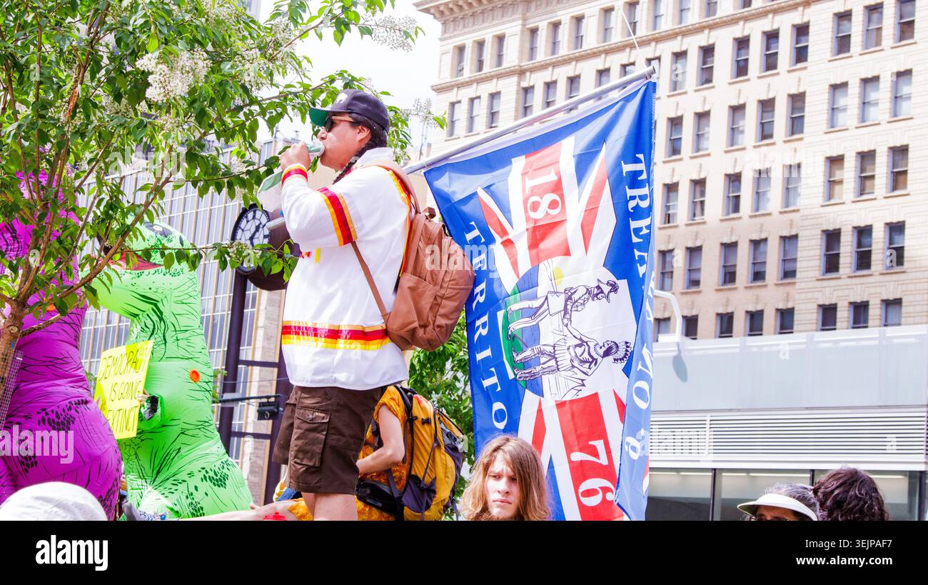 Downtown Edmonton, Canada. 29th May, 2026. Members of the indigenous ...