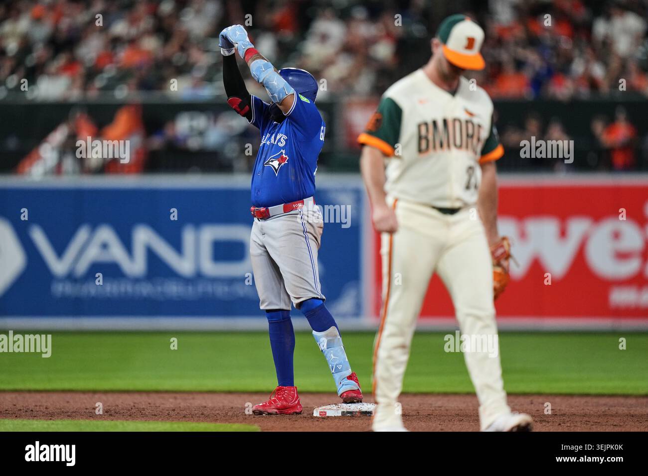 Toronto Blue Jays' Vladimir Guerrero Jr., left, celebrates after ...