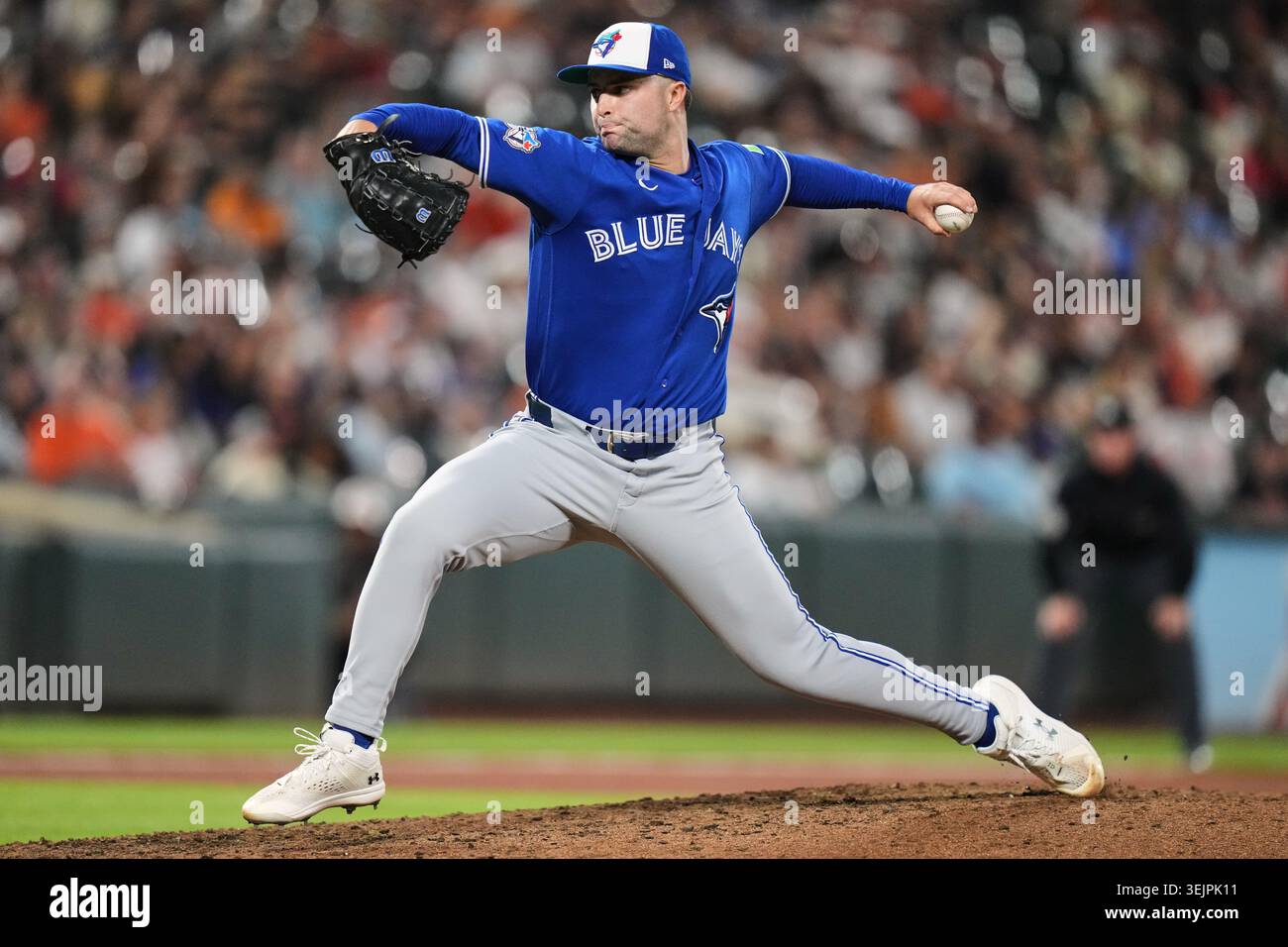 Toronto Blue Jays pitcher Mason Fluharty delivers during the seventh ...