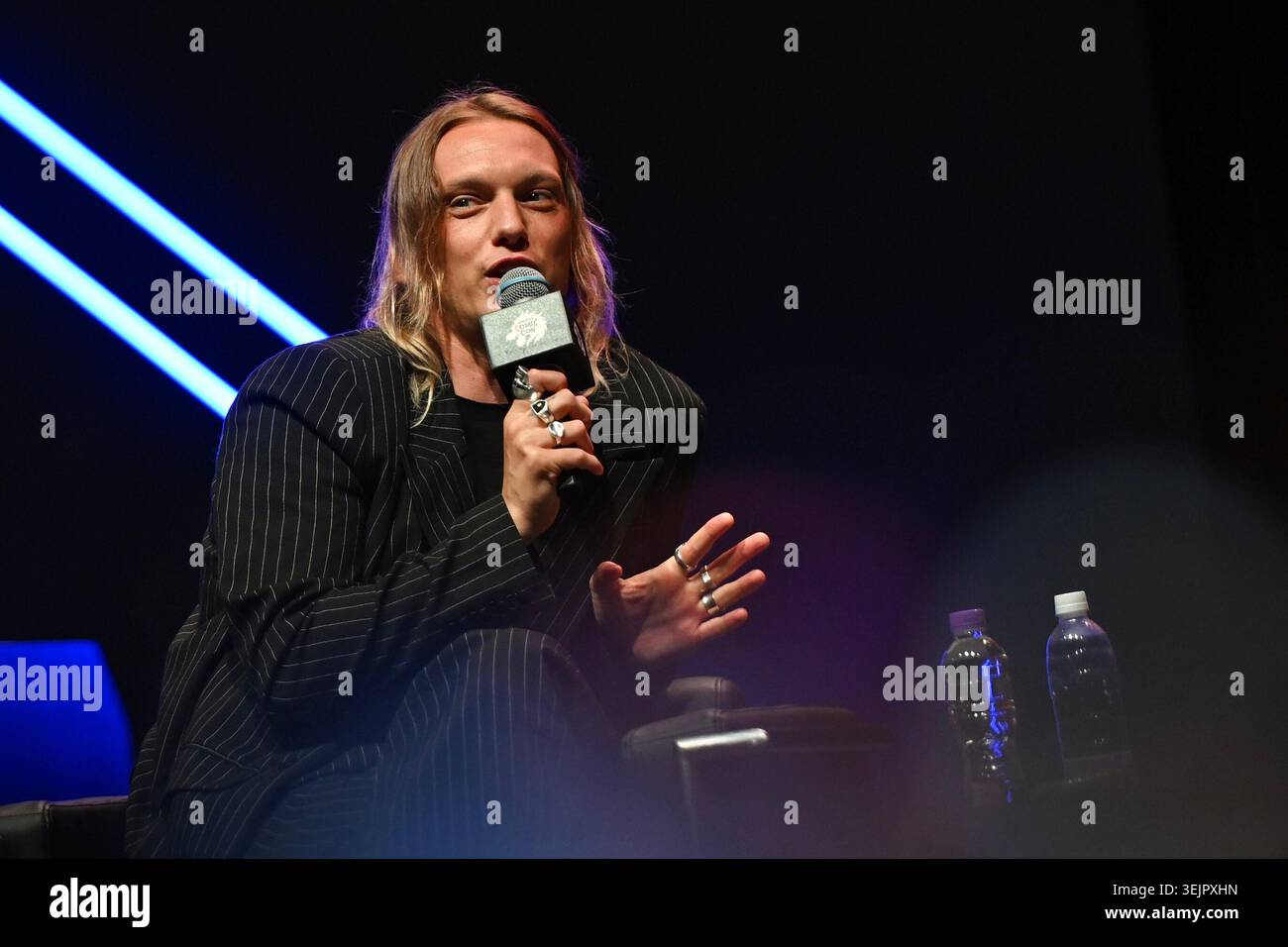 Jamie Campbell Bower, a British actor, speaking at event of Comic Con ...