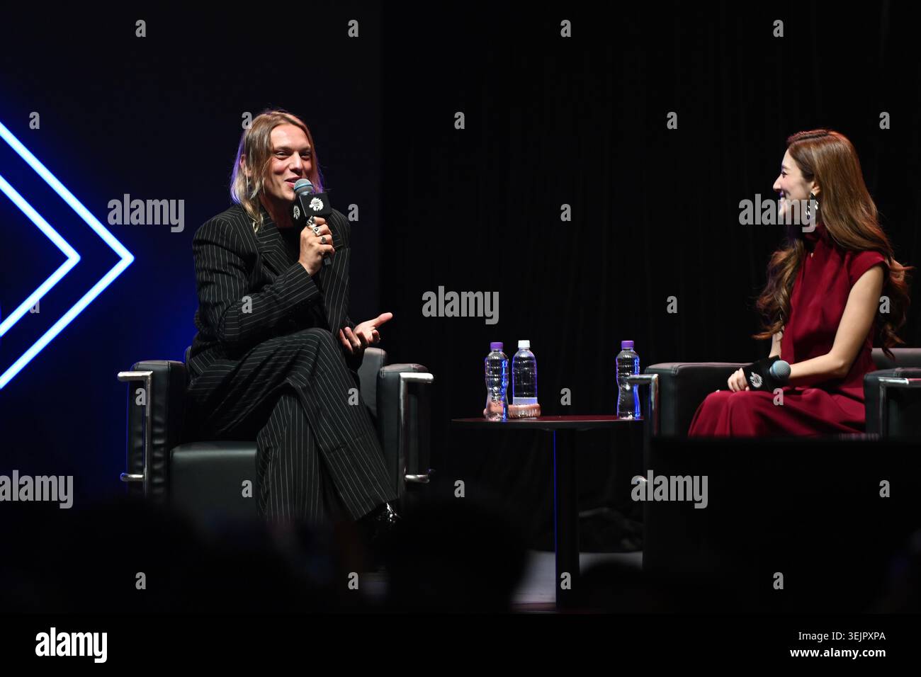 Jamie Campbell Bower, a British actor, speaking at event of Comic Con ...