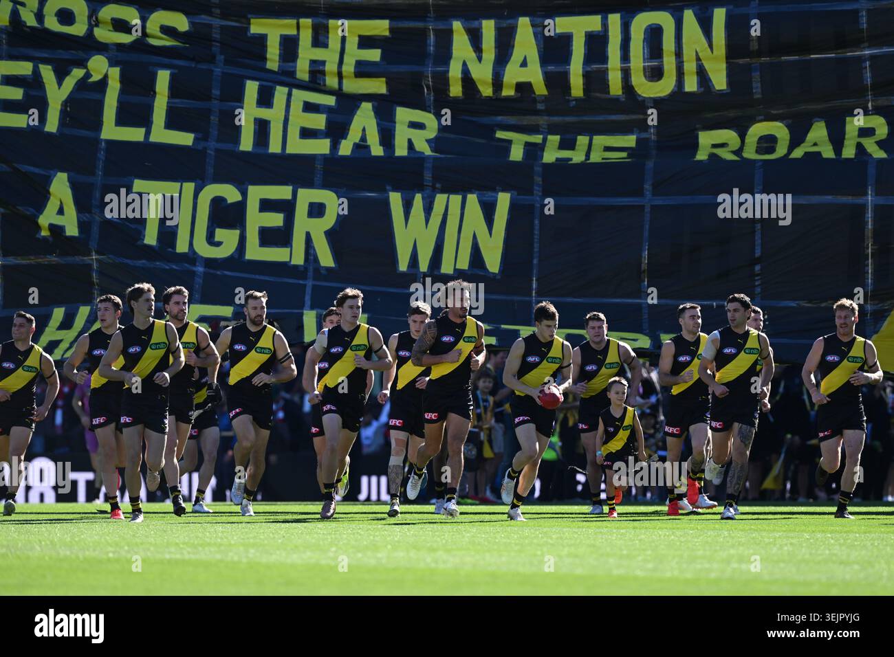 The Tigers run out ahead of the AFL Round 12 match between the Sydney ...