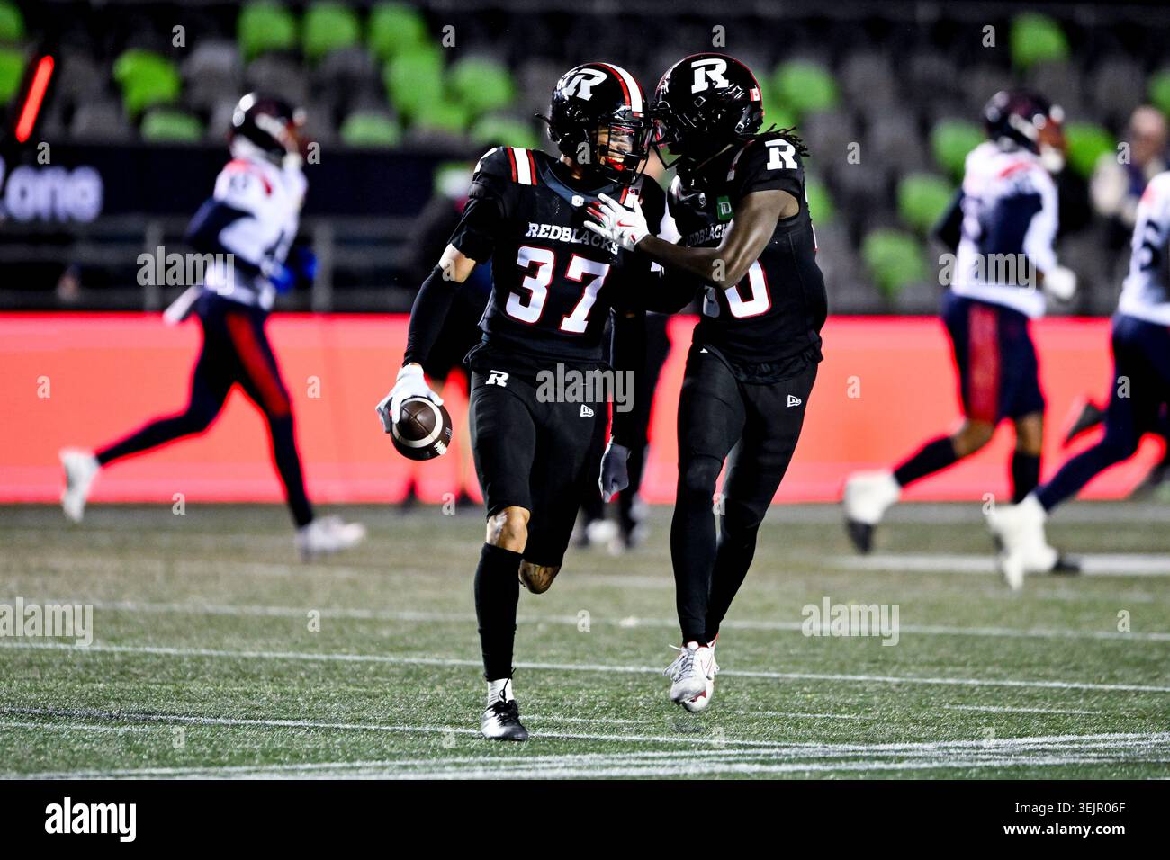 Ottawa Redblacks defensive back Marcus Barnes (37) celebrates his ...