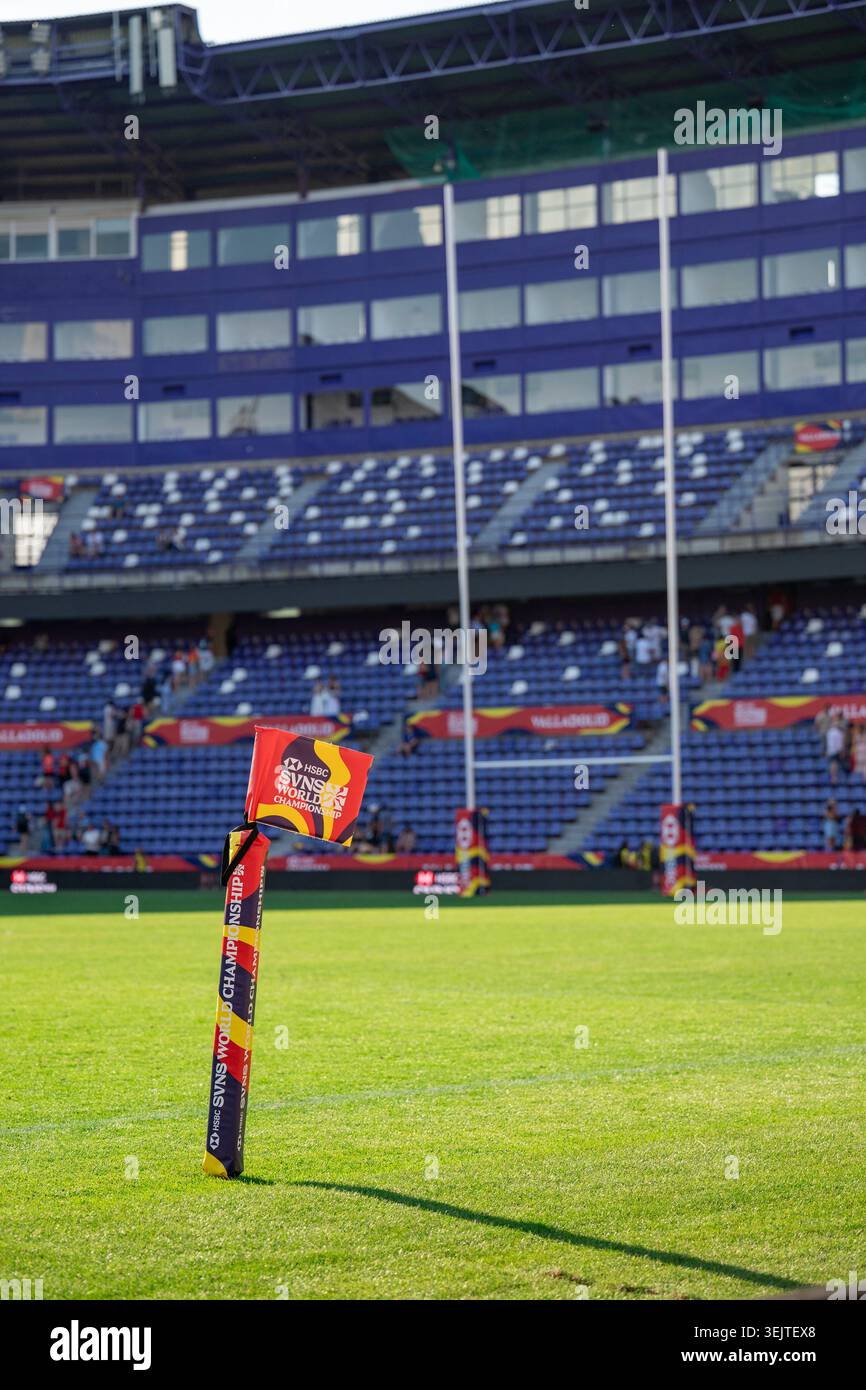 Valladolid, Spain. 29 May 2026. The flag and posts during the HSBC SVNS ...