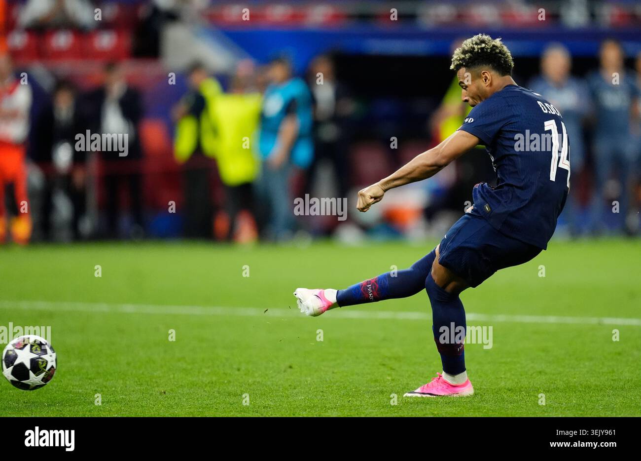Paris Saint-Germain's Desire Doue scoring his penalty in the shoot-out ...