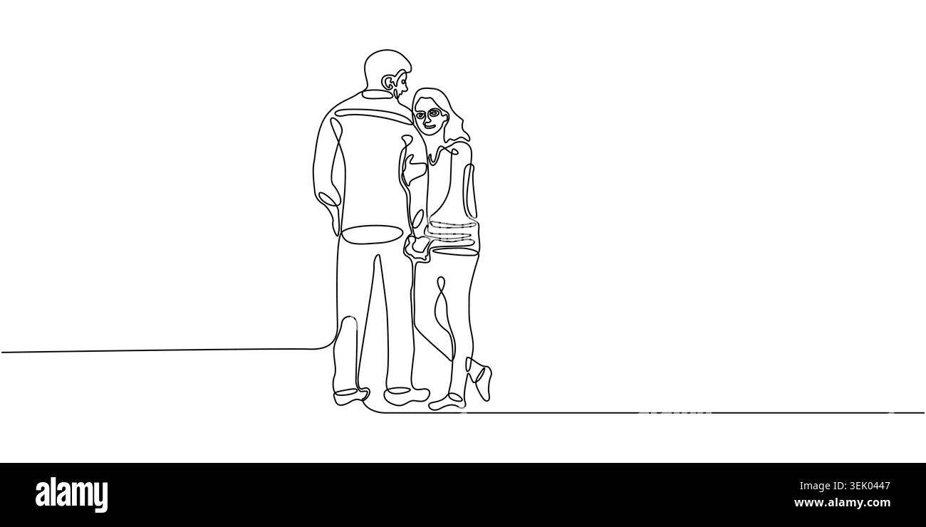 Minimalist Continuous Line Drawing of a Couple Standing Together Stock ...