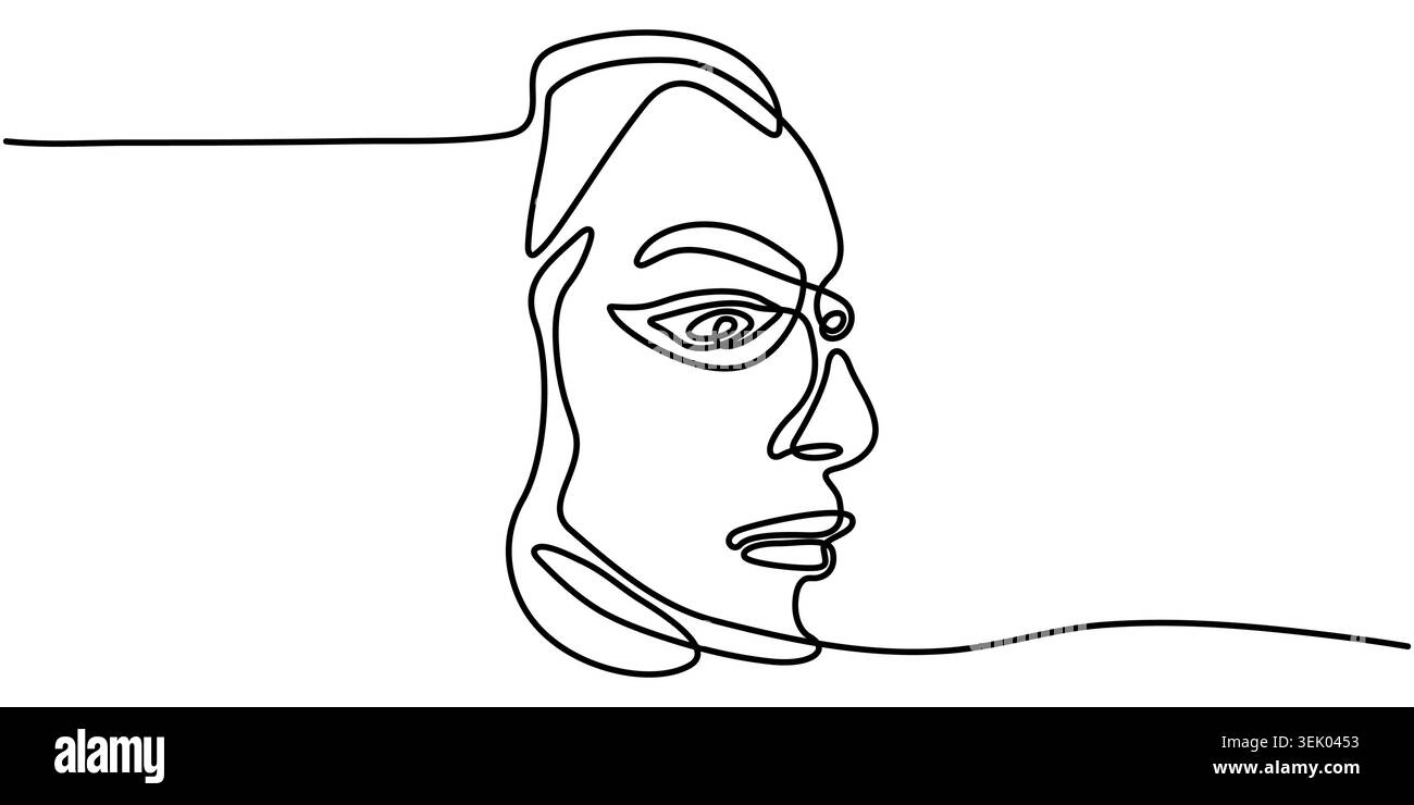 Minimalist Continuous Line Drawing of a Serious Human Profile Stock ...