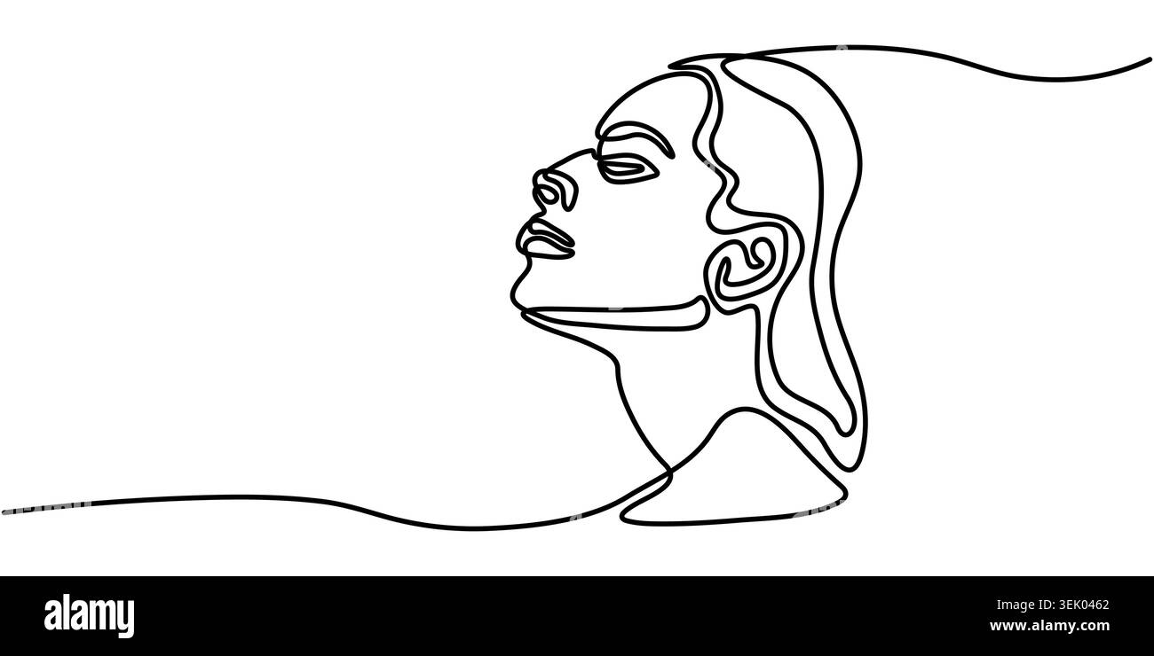 Minimalist Continuous Line Drawing of a Serene Female Profile Stock ...