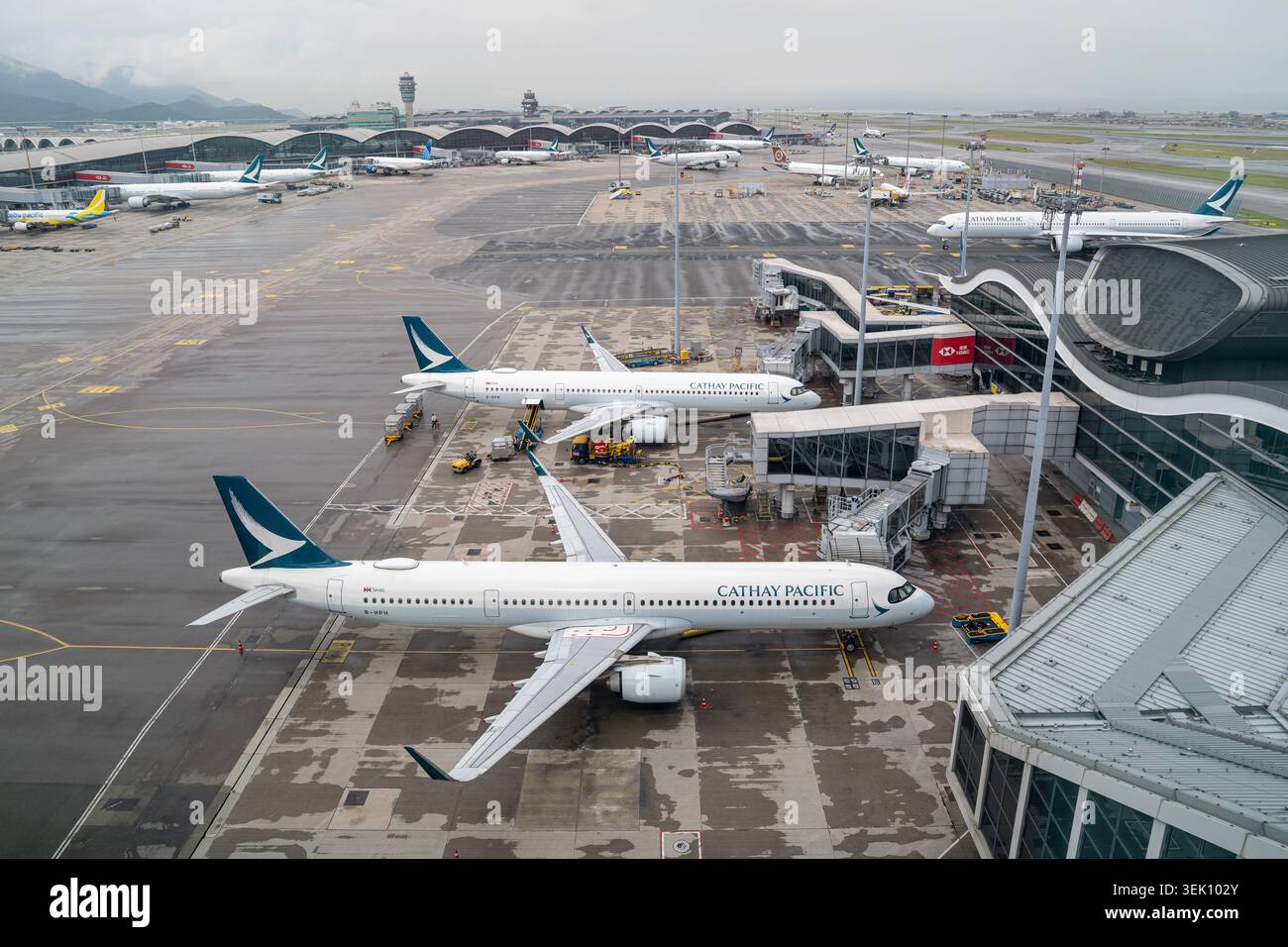 Cathay Pacific planes parked at gates at Hong Kong International ...