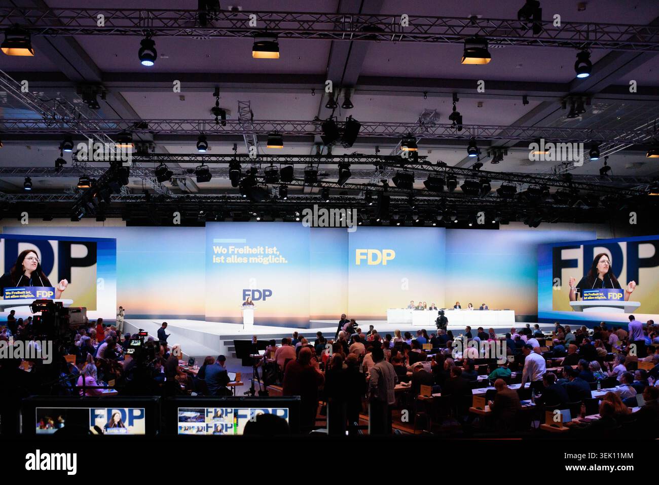 31 May 2026, Berlin: Participants watch the FDP federal party ...