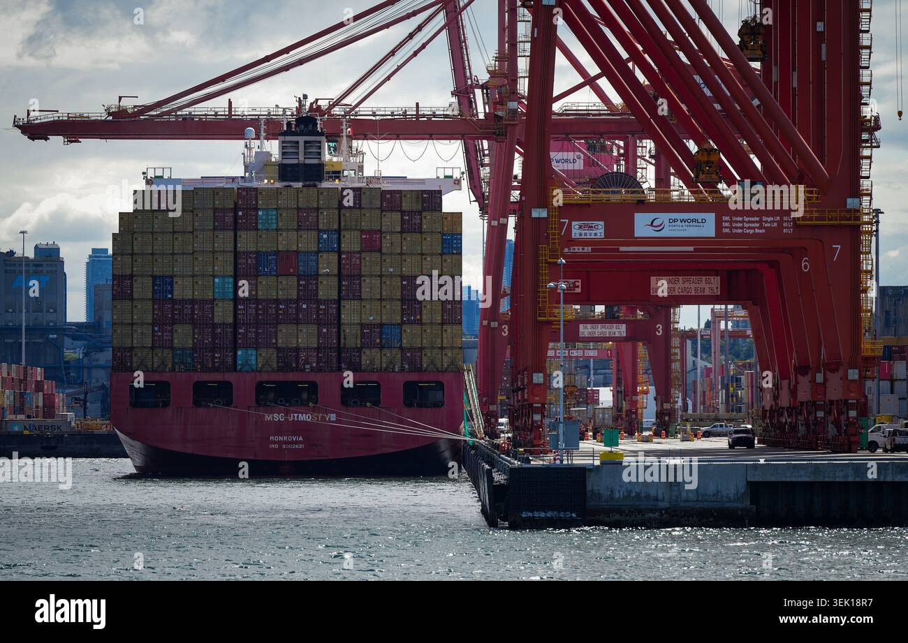The container ship MSC Utmost VIII is seen docked at port, in Vancouver ...