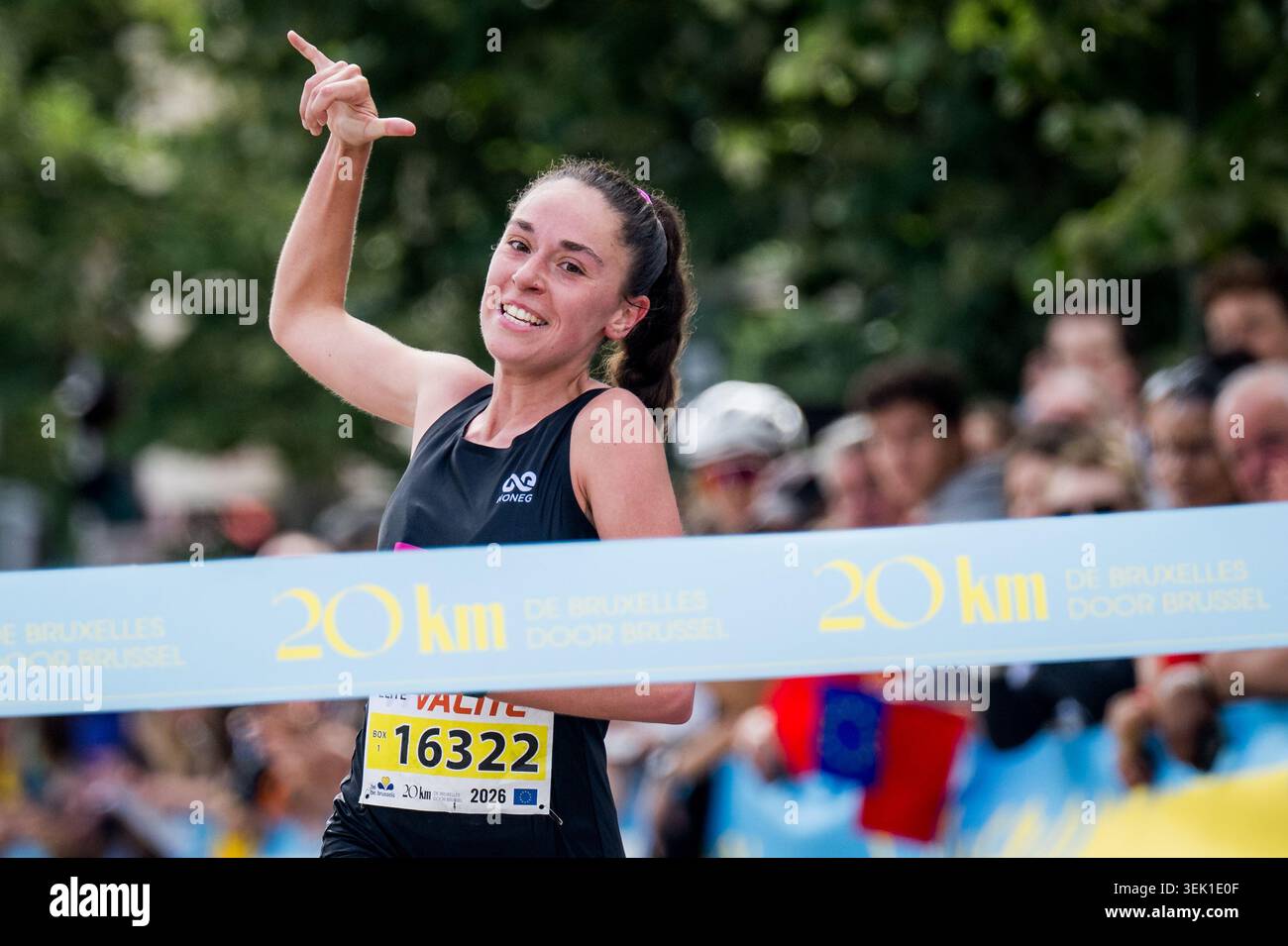 Elisa Vancolen celebrates as she crosses the finish line at the 46th ...