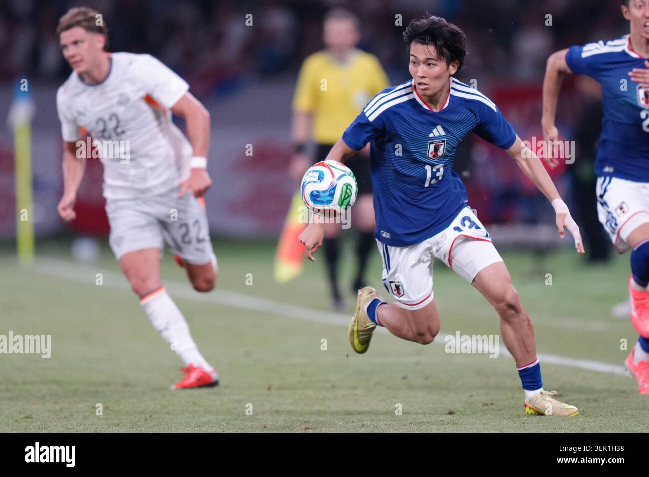 Keito Nakamura of Japan looks for support during the friendly soccer ...