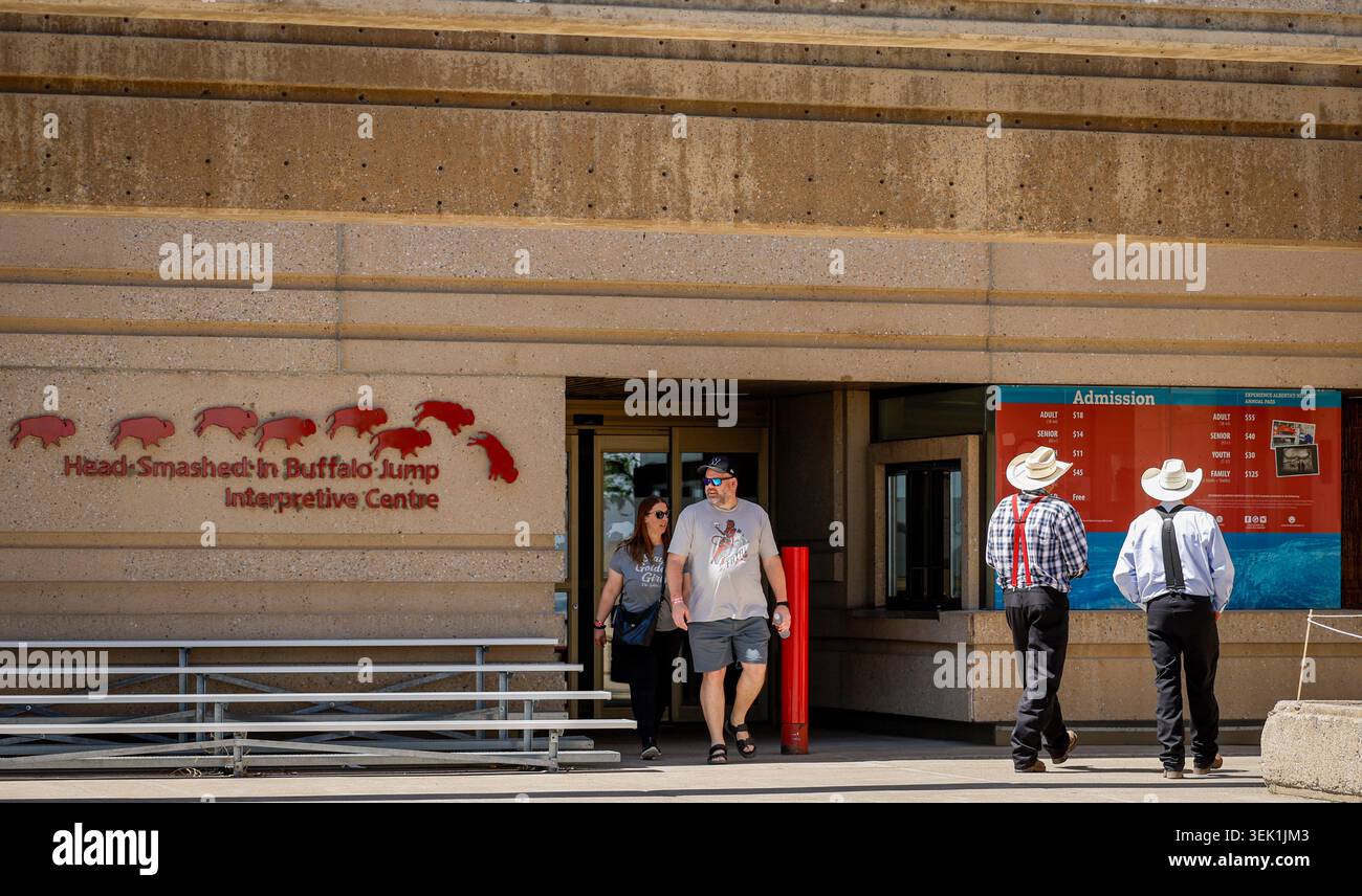 Visitors at Head-Smashed-In Buffalo Jump World Heritage Site near Fort ...