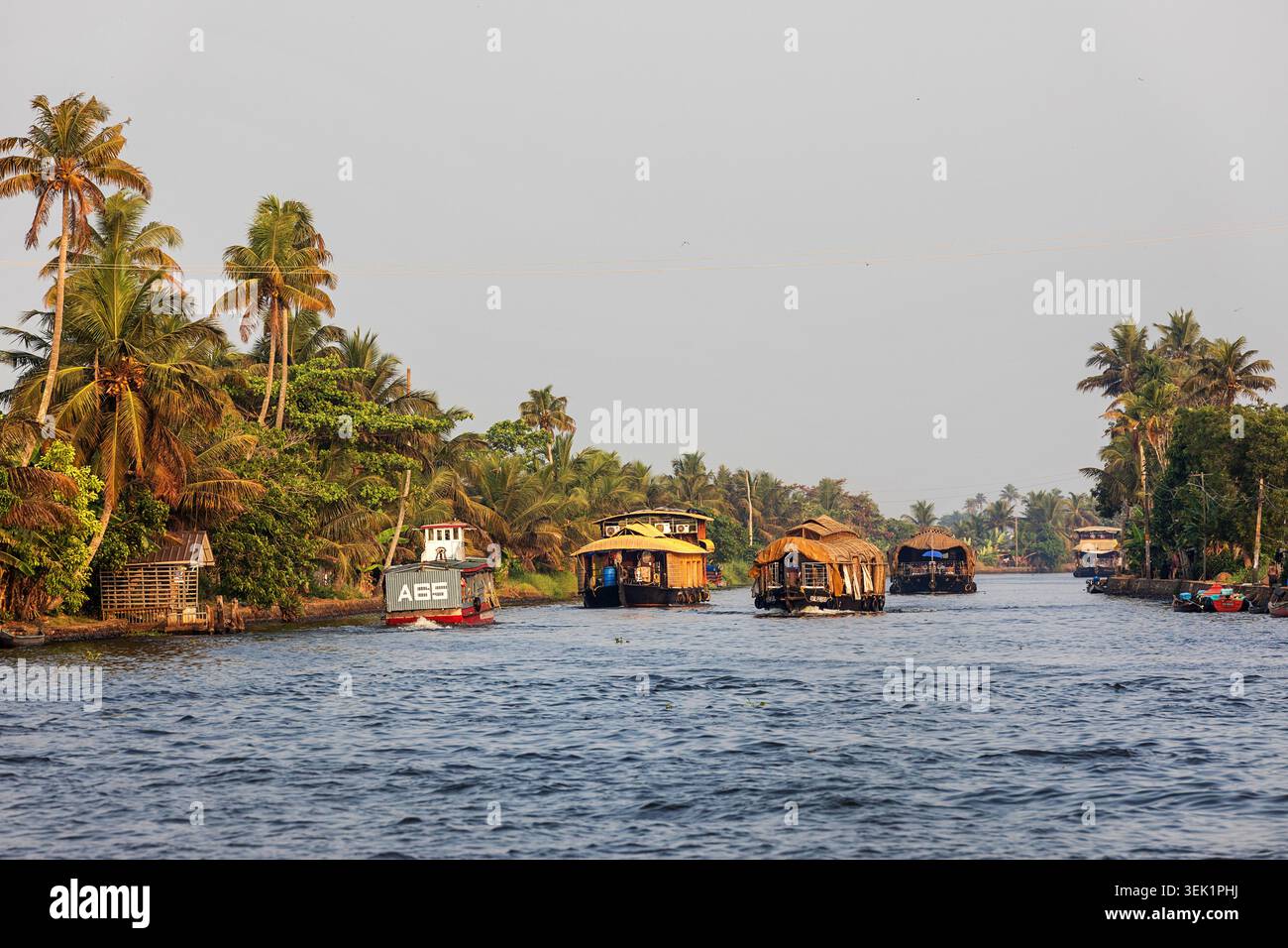 Scenic Kerala backwaters near Alleppey in India, water channels, small ...