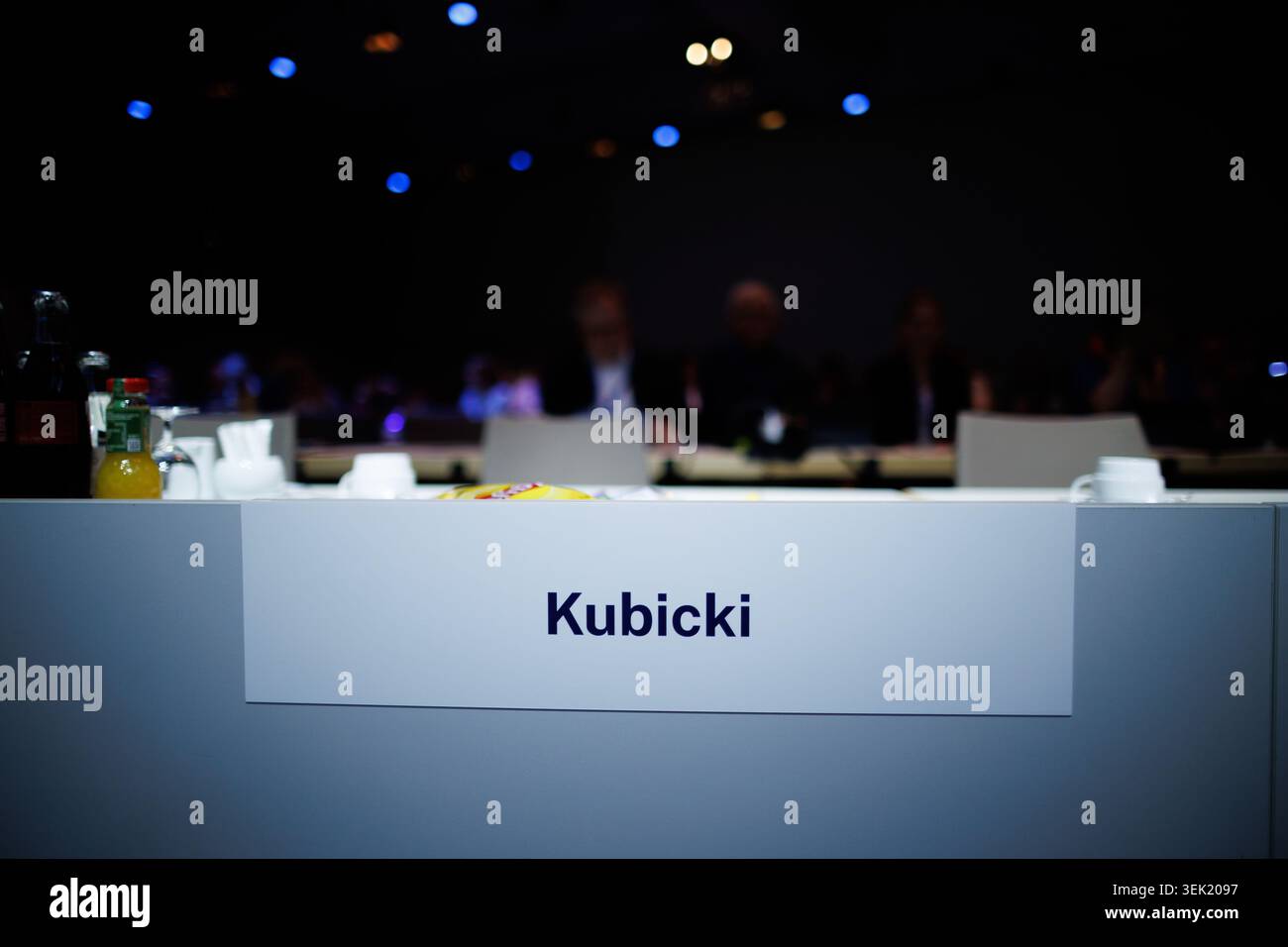 31 May 2026, Berlin: Kubicki's name is on a sign in front of the seat ...