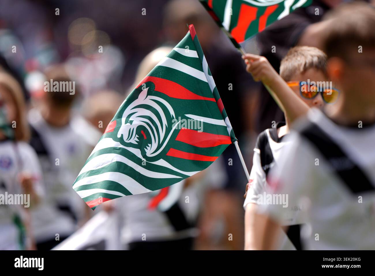 A close view of a Leicester Tigers flag before the Gallagher PREM match ...