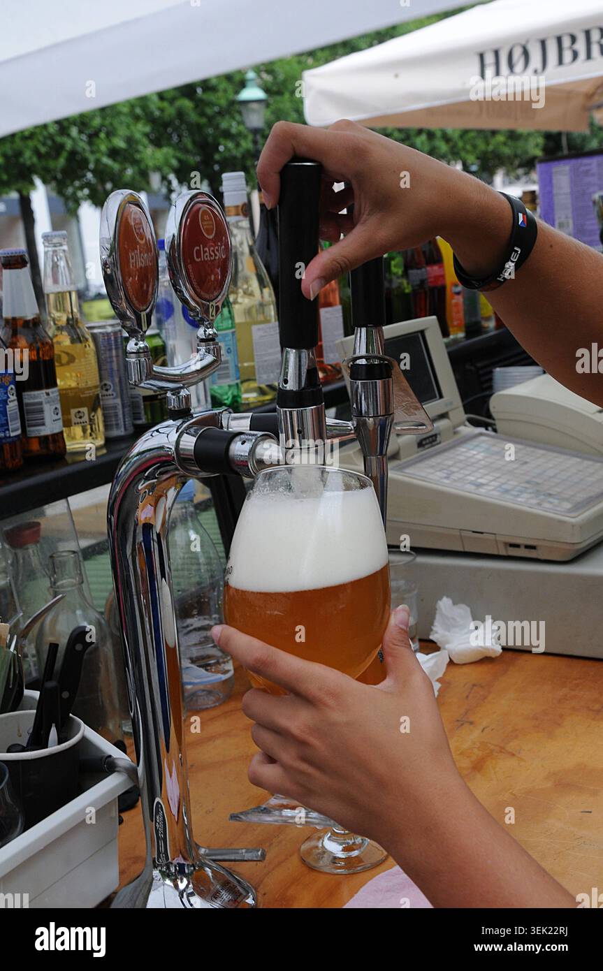 Copenhagen/Denmark 17JULY 2018 Bar tender pire draft beer. . Photo ...