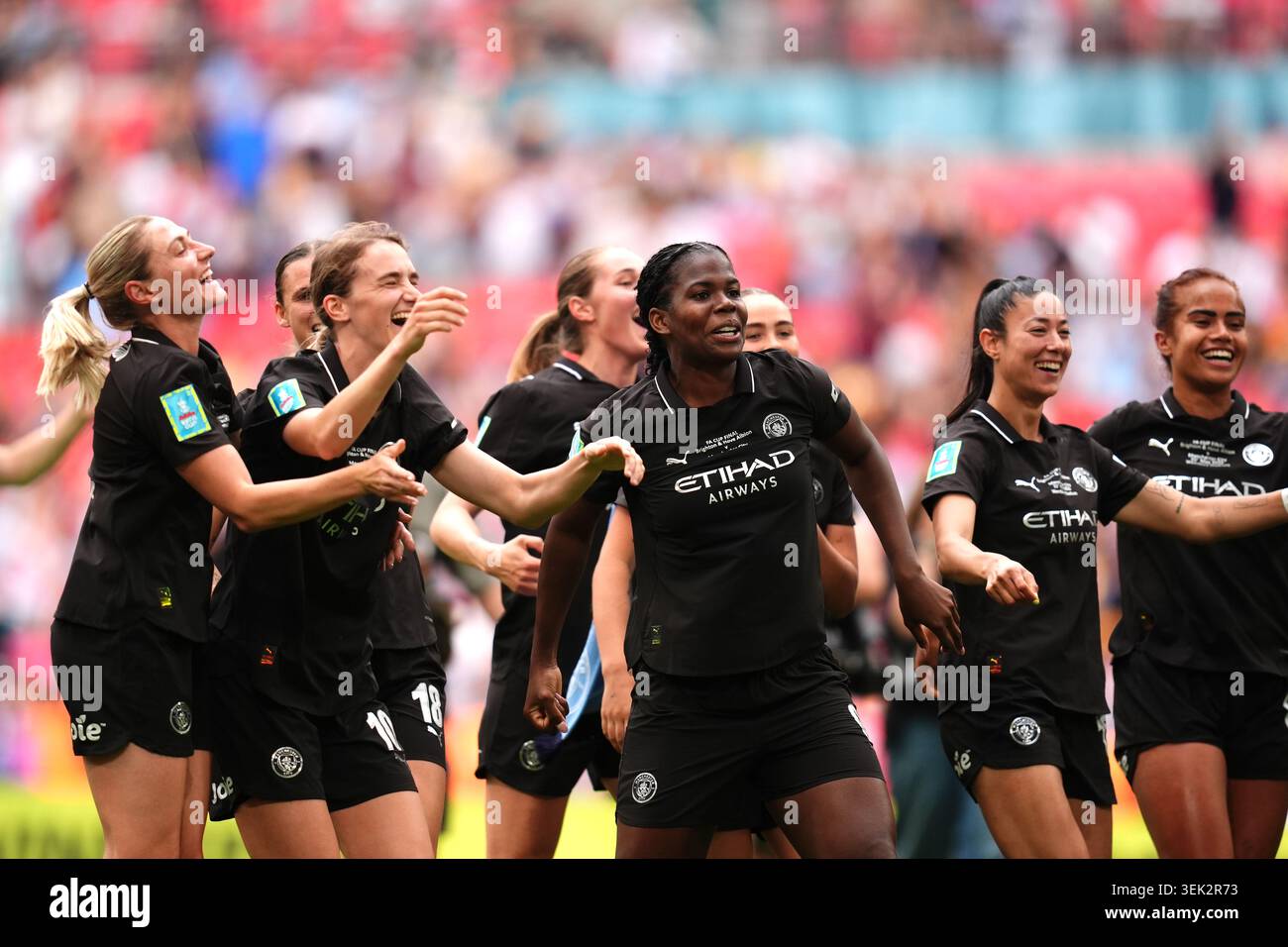 Manchester City's Khadija Shaw (centre) celebrates following the Adobe ...
