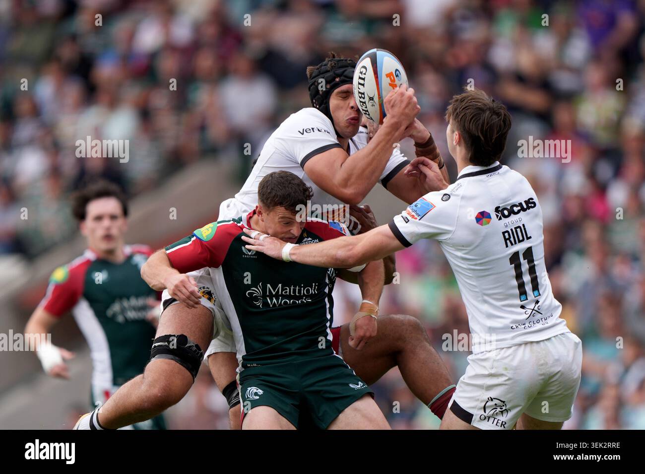 Exeter's Dafydd Jenkins claims the ball during the Gallagher PREM match ...