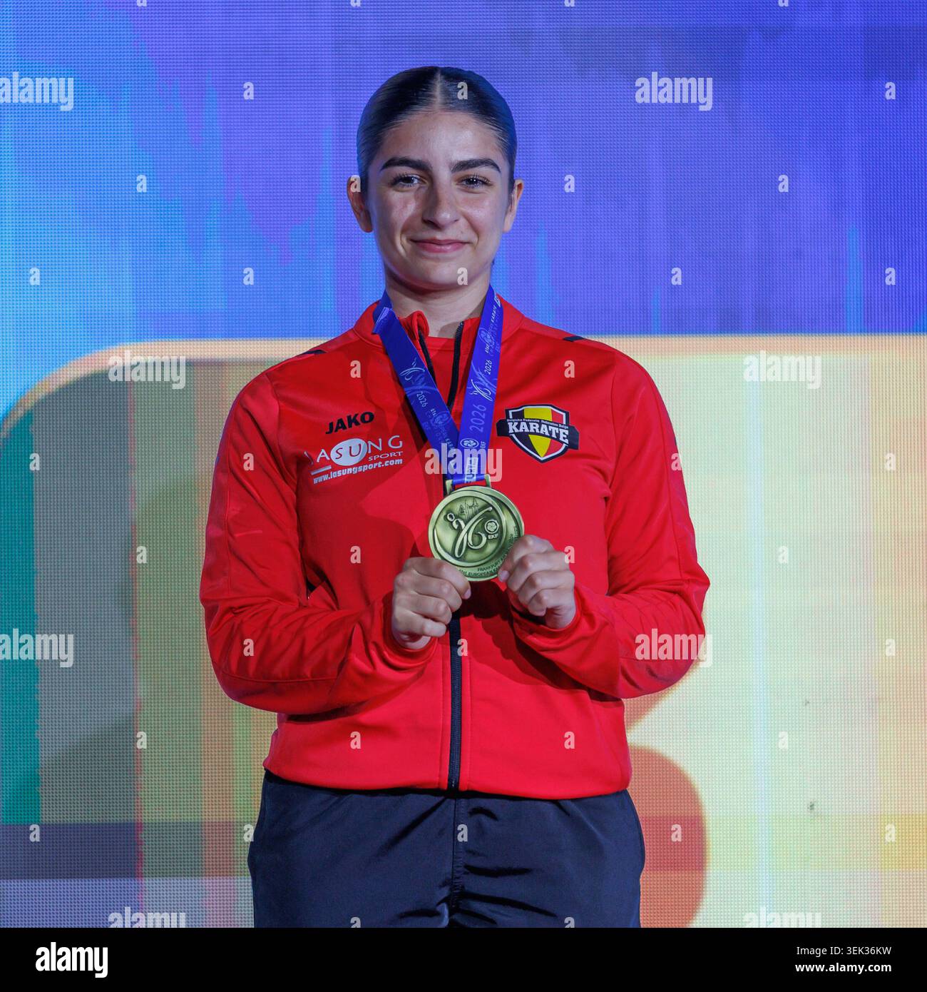 Award ceremony Kata women; Chiara Manca (BEL); third place, bronze ...