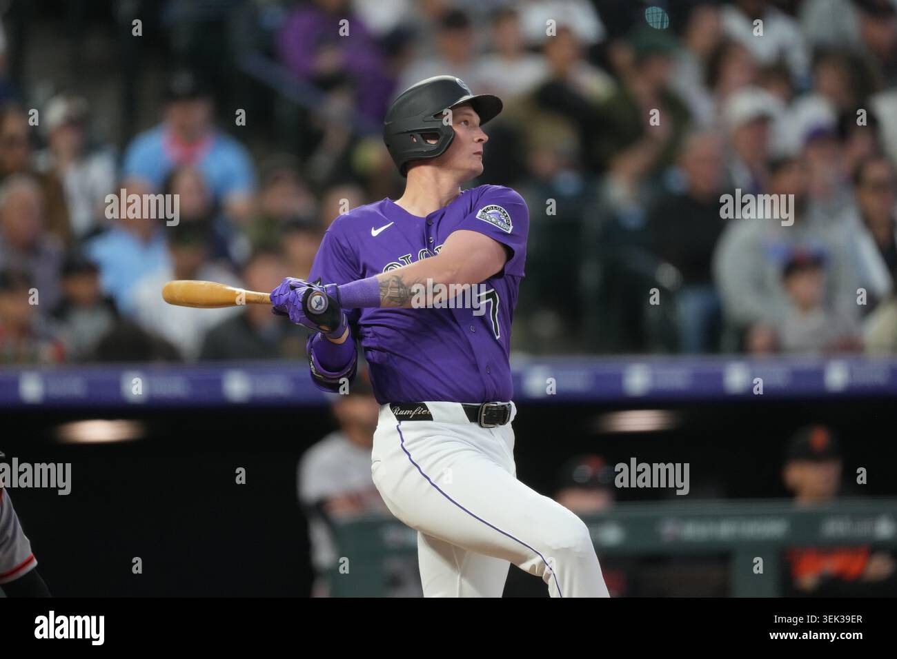 Colorado Rockies first baseman TJ Rumfield (7) in the fourth inning of ...