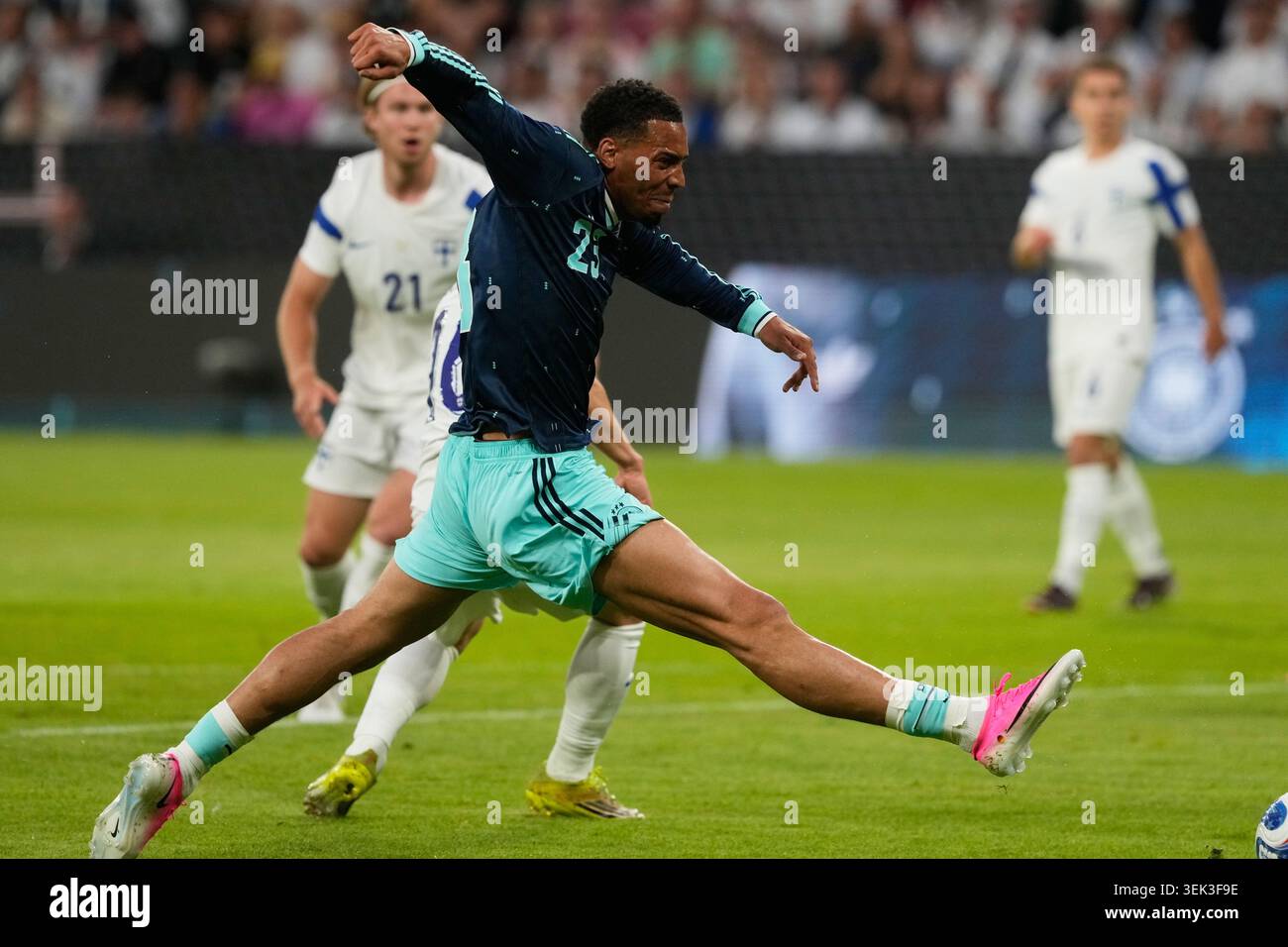 Germany's Felix Nmecha tries to reach the ball during the friendly ...